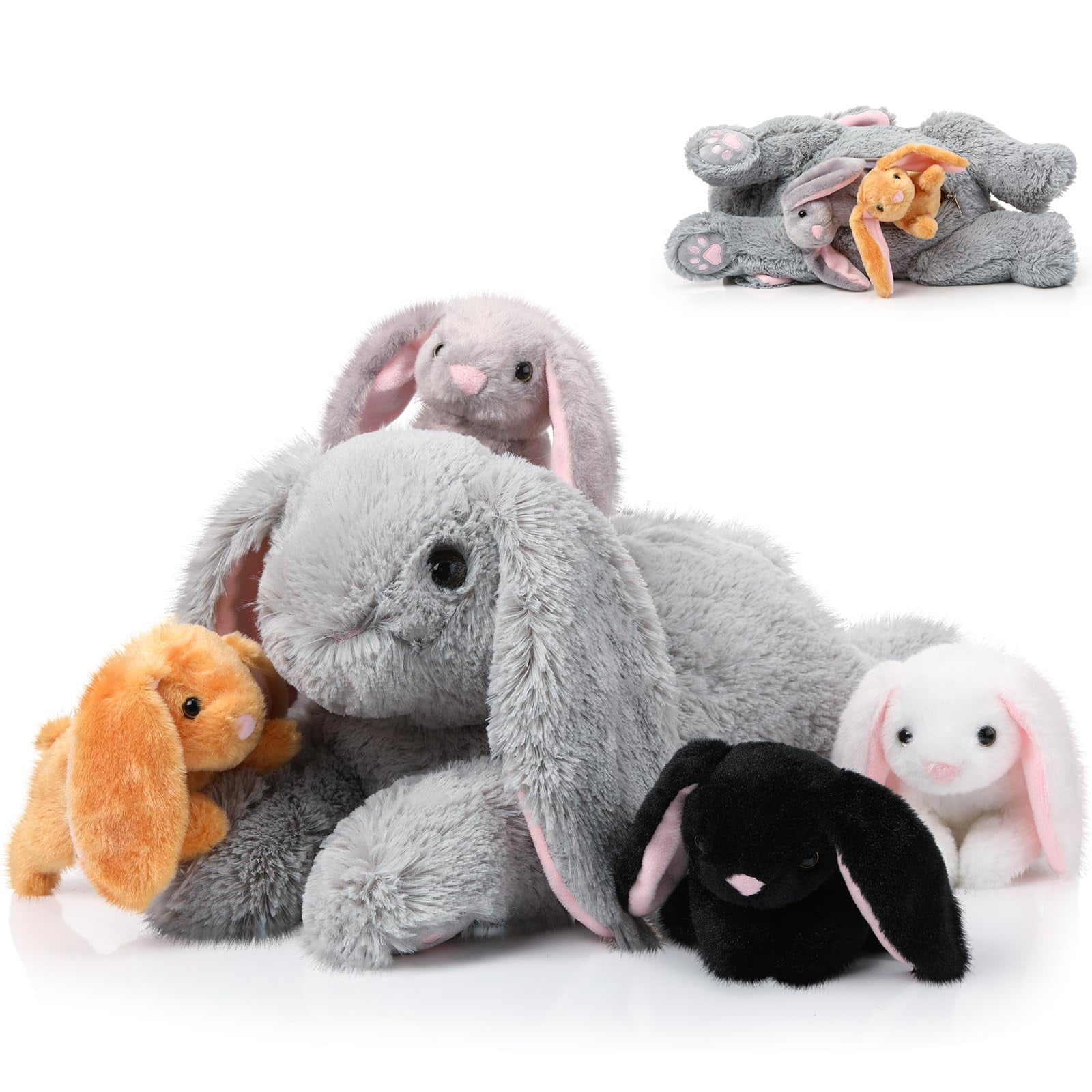 5 Pcs Easter Bunny Stuffed Animal Set Large Mommy Bunny Plush With 4 ...