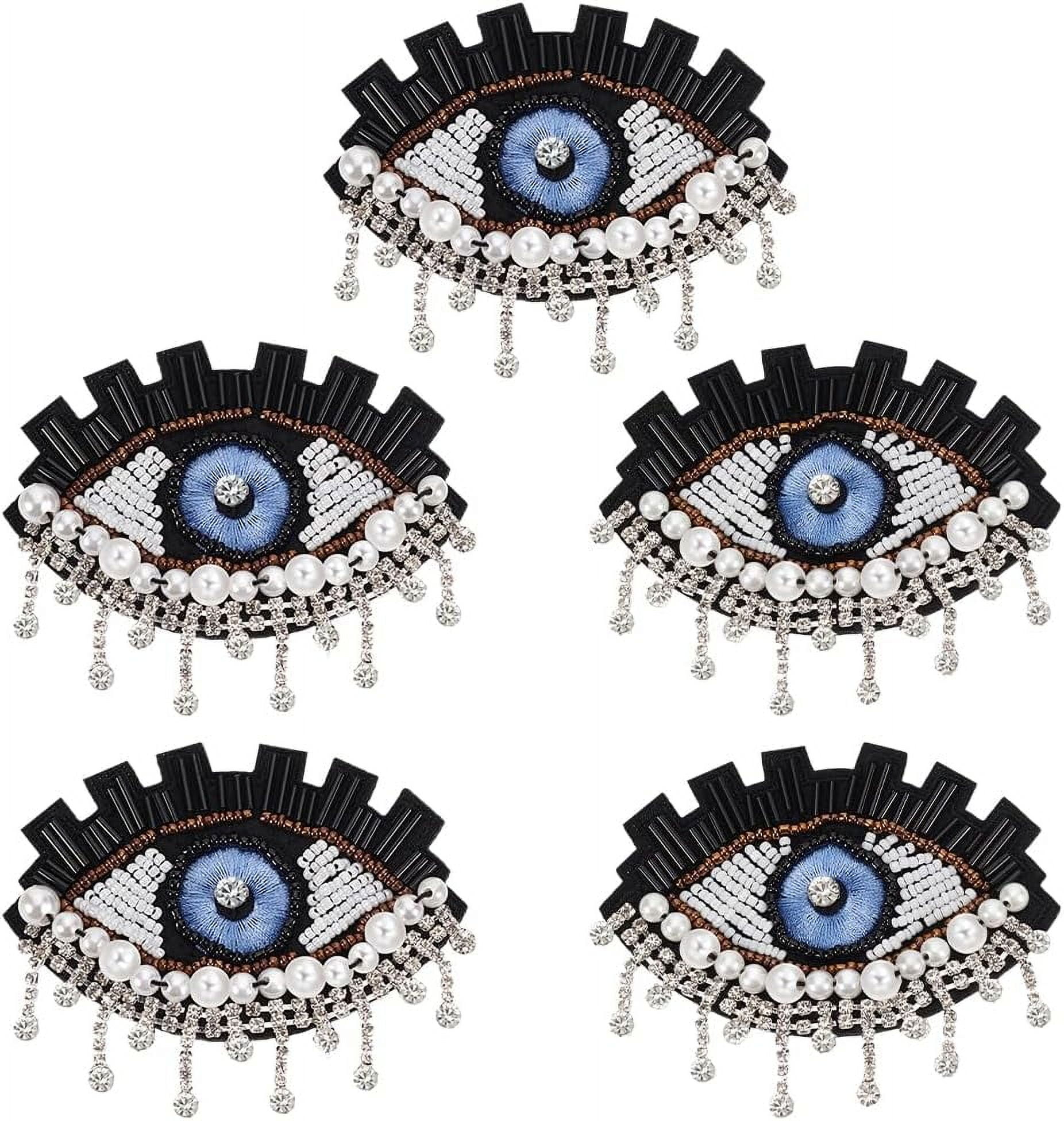 5 Pcs Evil Eye Tassel Rhinestone Applique 3.2x2" Devil Eye Sew-on ...