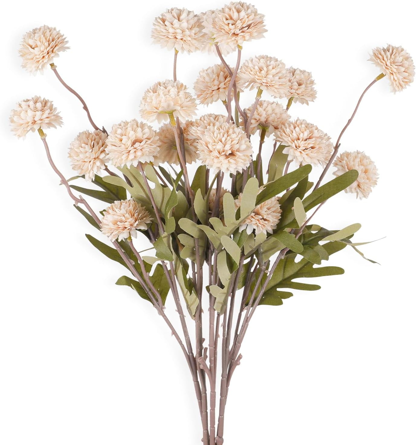 5 Pcs Fall Artificial Pompon Mum Flowers, Beige Faux Mini Chrysanth ...