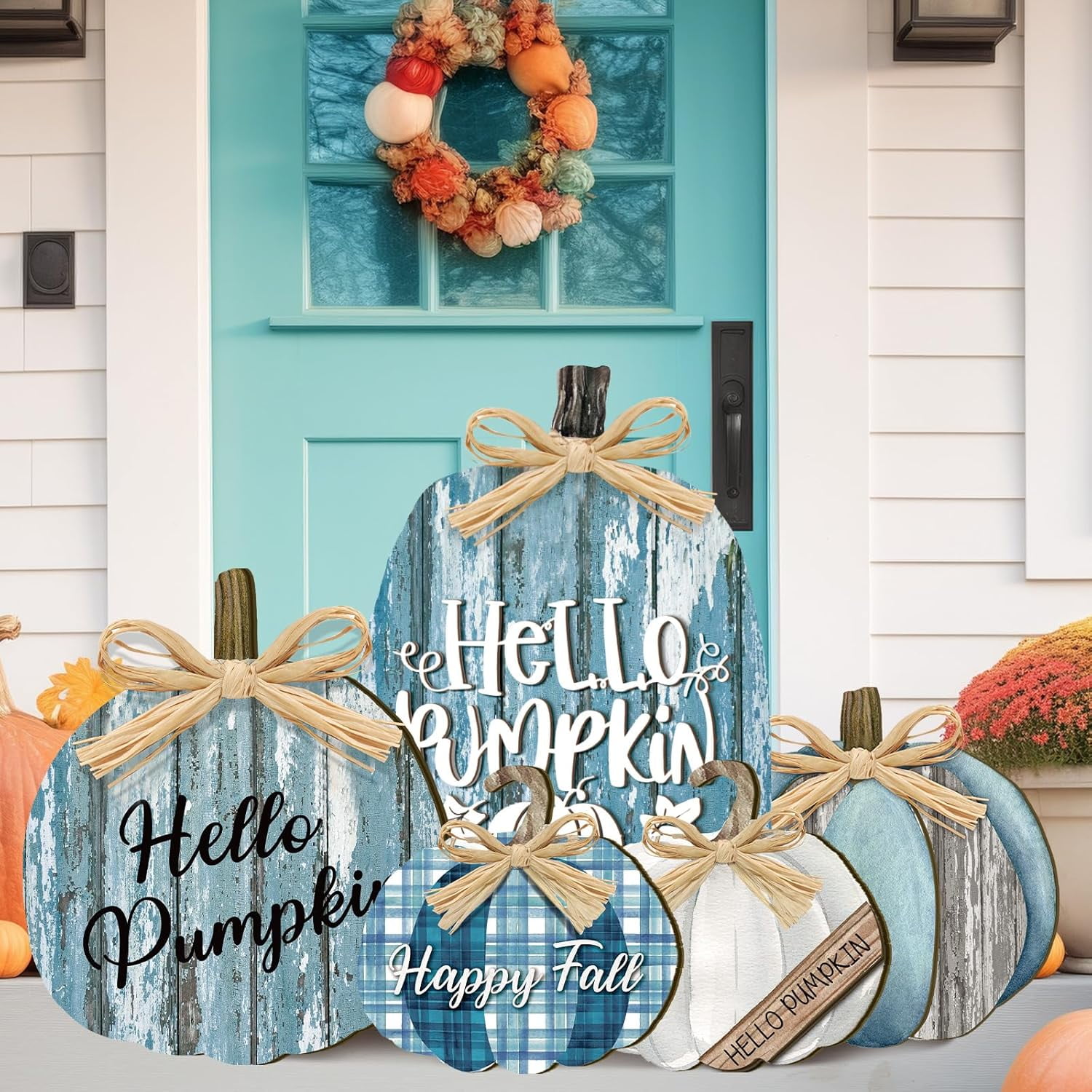 5 Pcs Fall Decorations for Home Large Thanksgiving Outdoor Wood Pumpkin ...