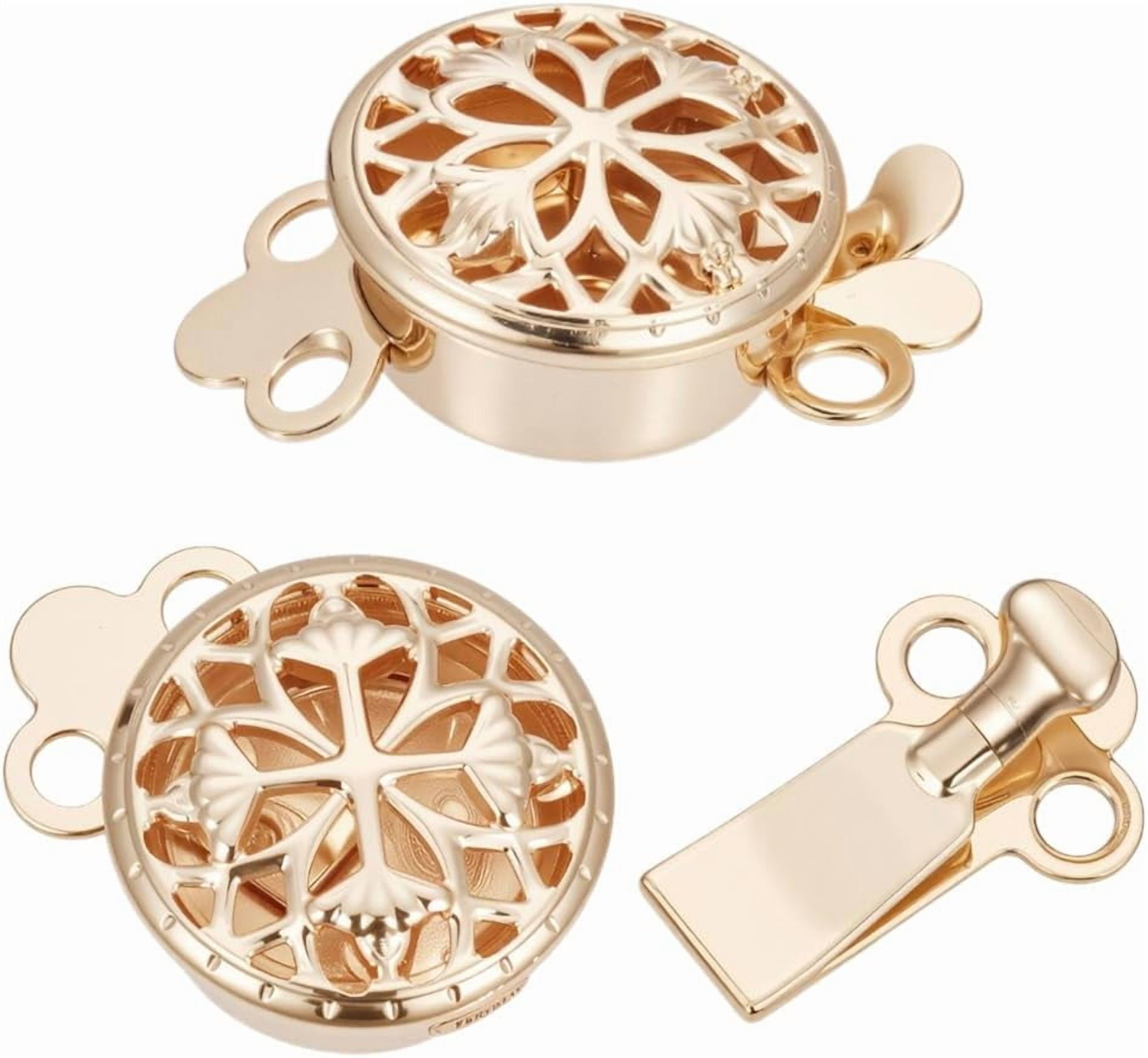 5 Pcs Filigree Flower Box Clasps 2 Loop Real 14K Gold Plated Flat Round ...