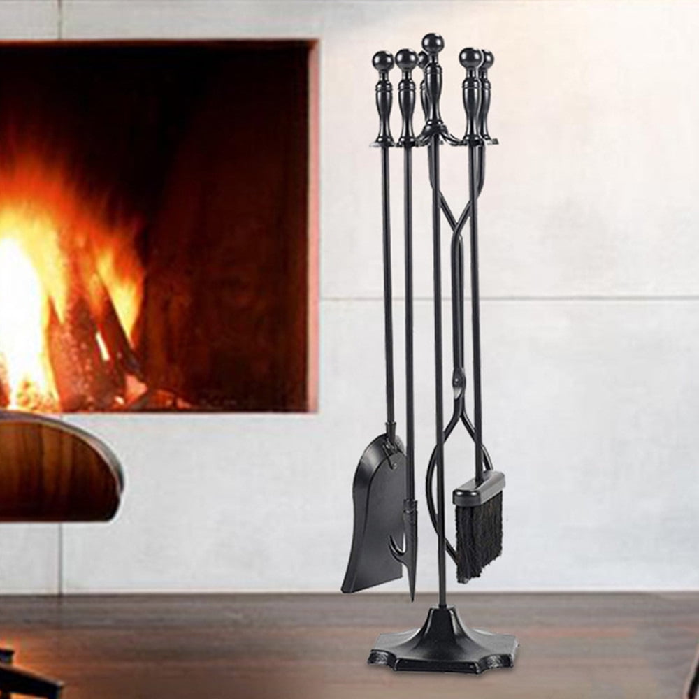 5 Pcs Fireplace Tools Sets for Outdoor Indoor, Heavy Duty Fireplace ...