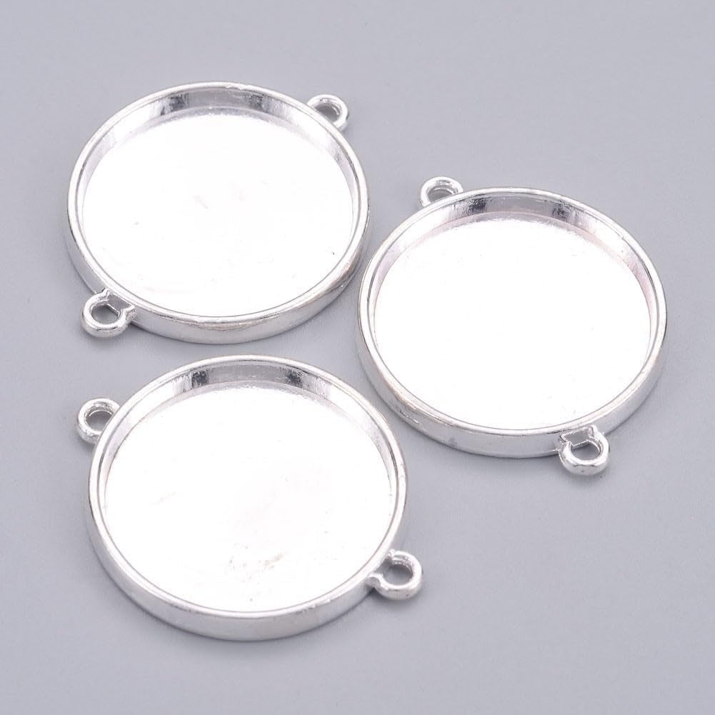5 Pcs Flat Round Cabochon Connector Settings Tibetan Style Plain Edge ...