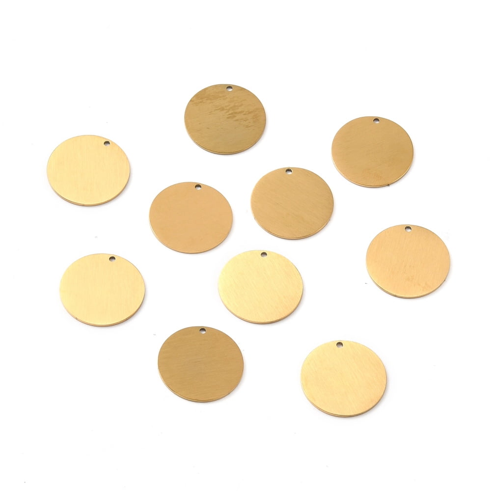 5 Pcs Flat Round Pendant Charms Ion Plating(IP) 304 Stainless Steel ...