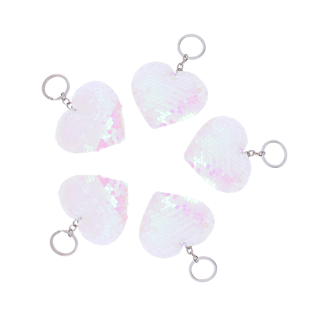 5 Pcs Sequin Keychains Heart Shaped Keychain Child Miss Size 1 White ...