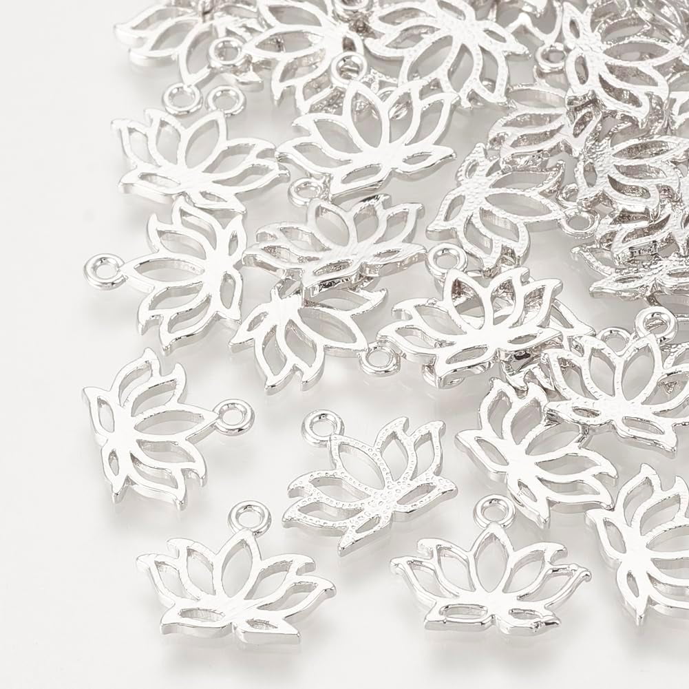 5 Pcs Flower Pendant Charms Brass Charms Cut-Out Real Platinum Plated ...