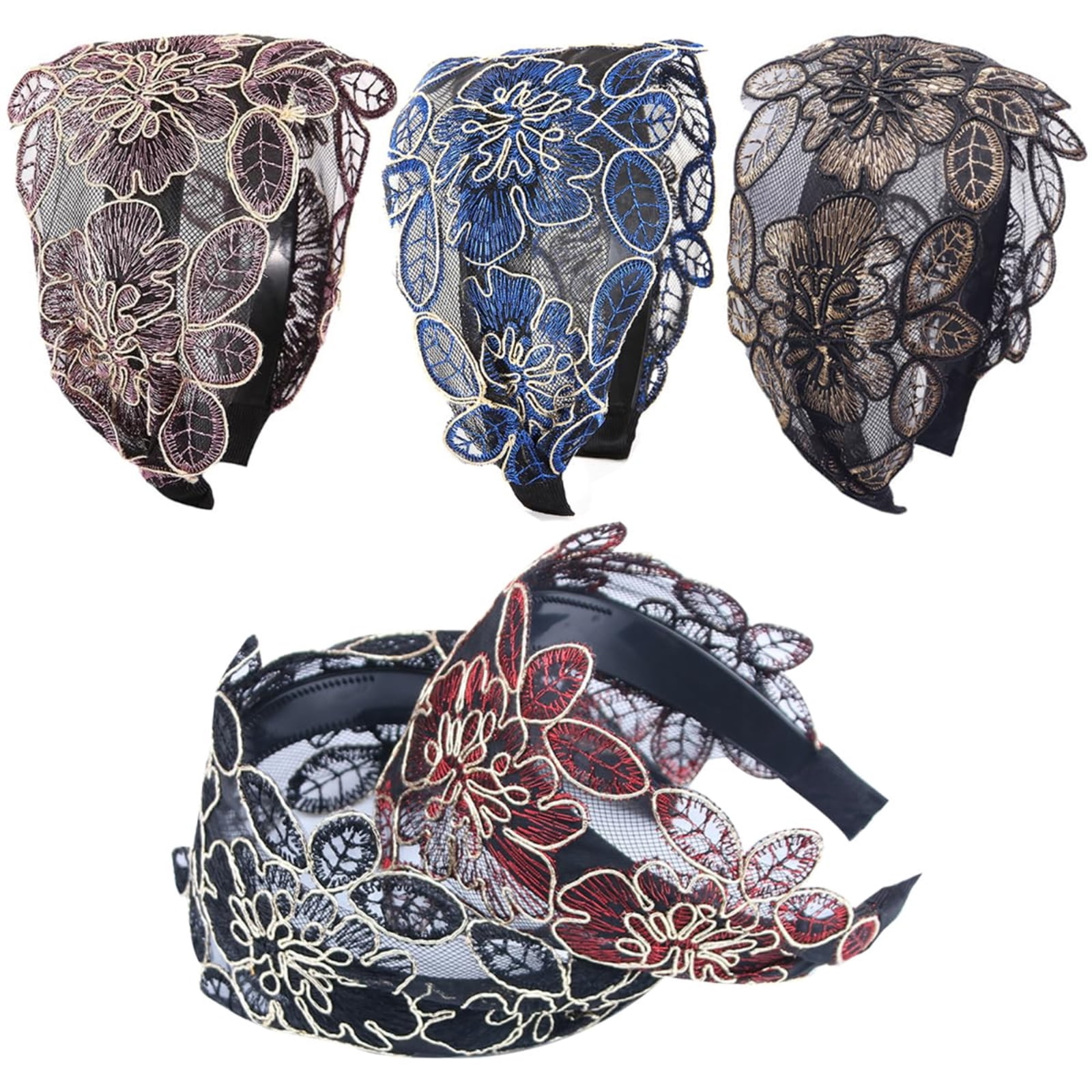 5 Pcs Flowers Headbands Women Hair Head Bands Wide Lace Embroidered ...