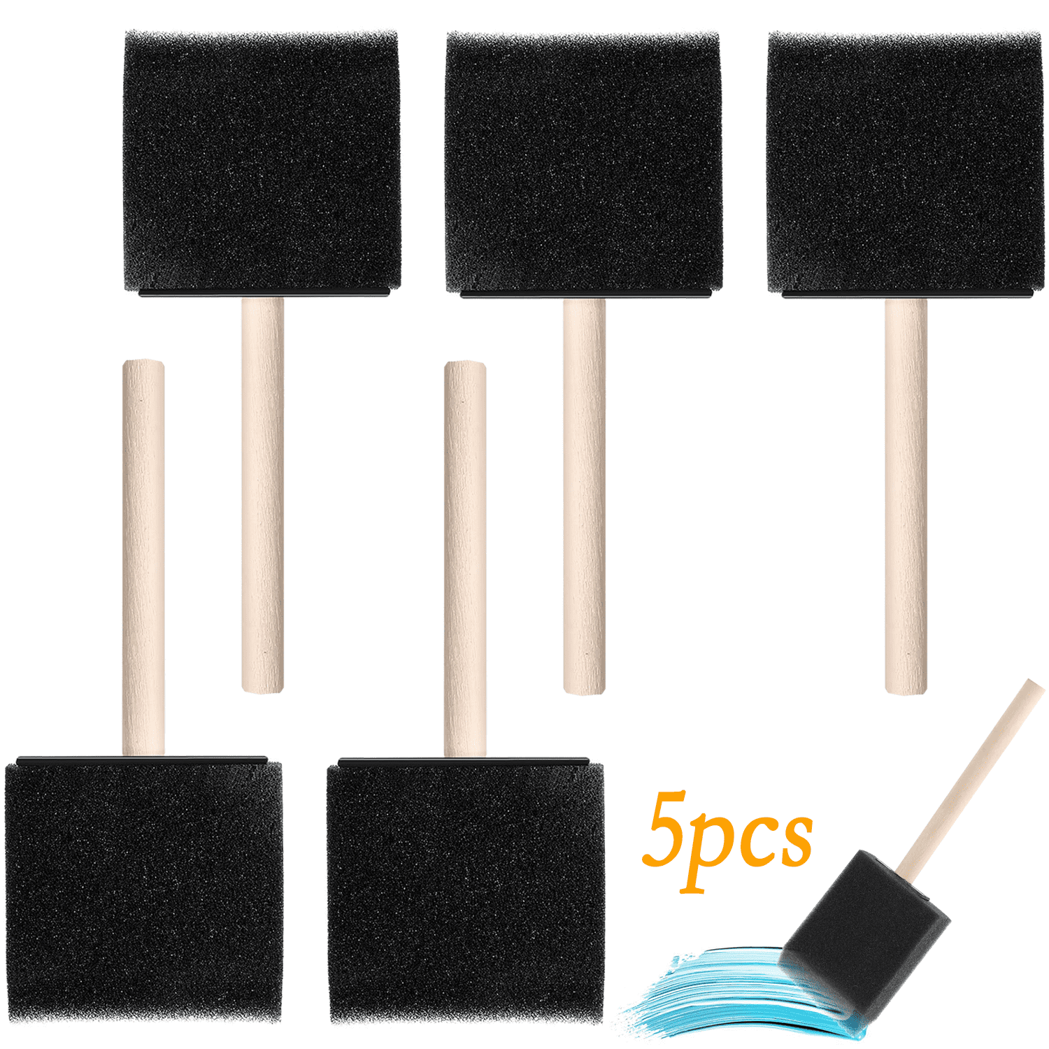 5 Pcs Foam Brushes for Painting, Foam Paint Brushes 3 Inch Wood Handle ...