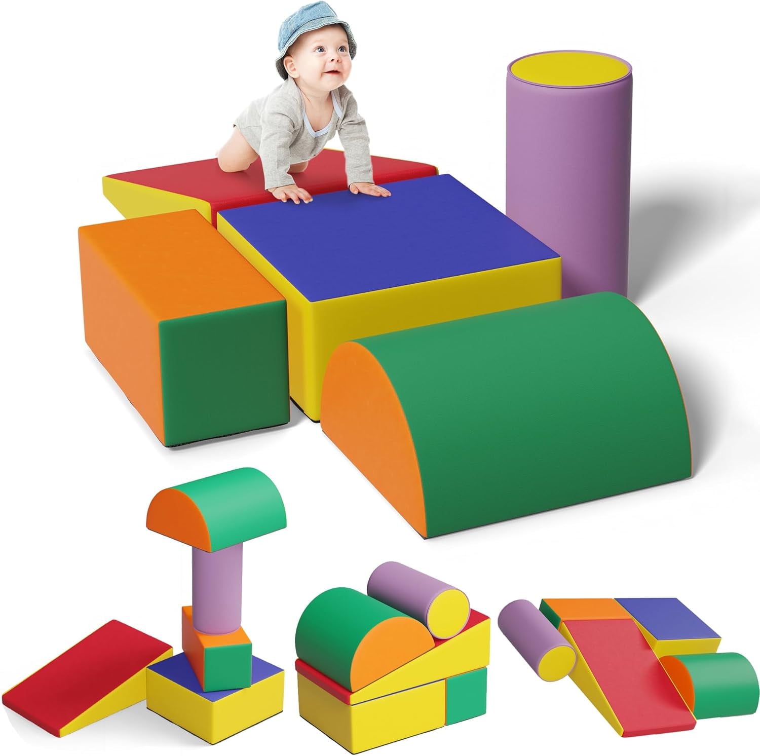 5 Pcs Foam Climbing Blocks for Toddlers 1-3 Years Old, Climb and Crawl ...