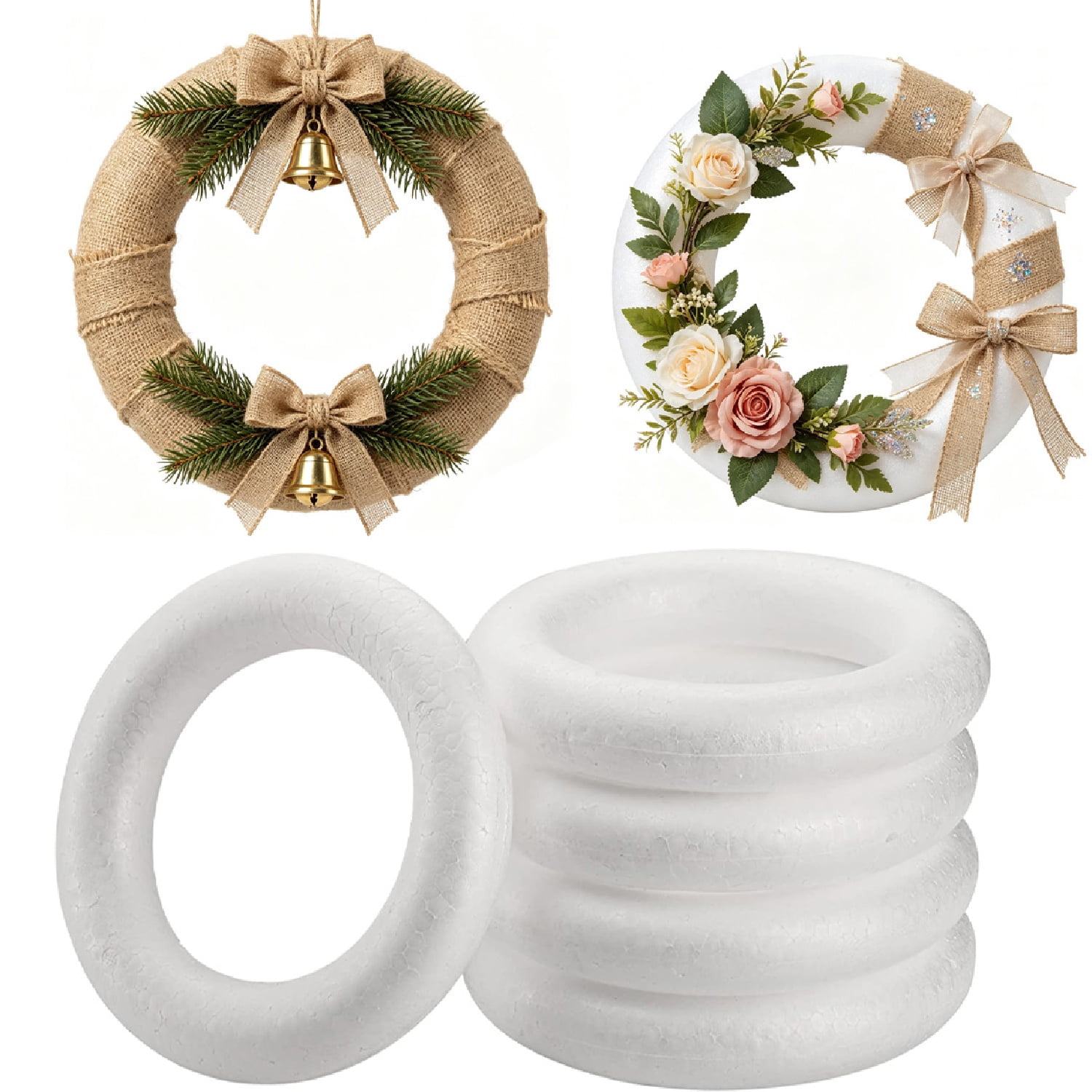 5 Pcs Foam Wreath Forms, Bexikou 7.87 inch White Craft Rings, Round ...