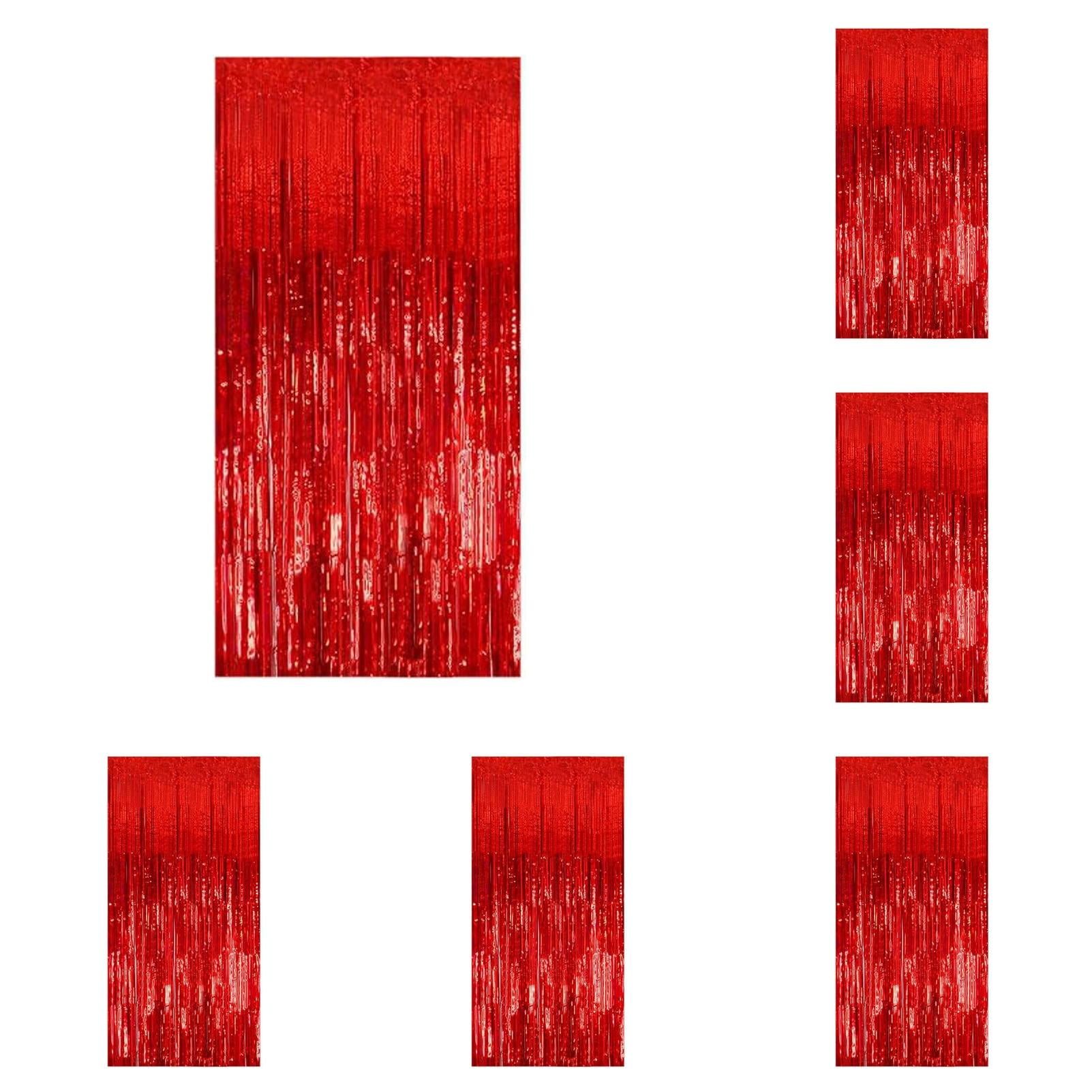 5 Pcs Foil Fringe Curtain Backdrop - 3.28x6.56 Ft Red Metallic Tinsel ...