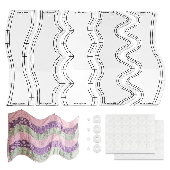 5 Pcs Free Motion Quilting Templates, 10.24 Inches Waves Quilting ...