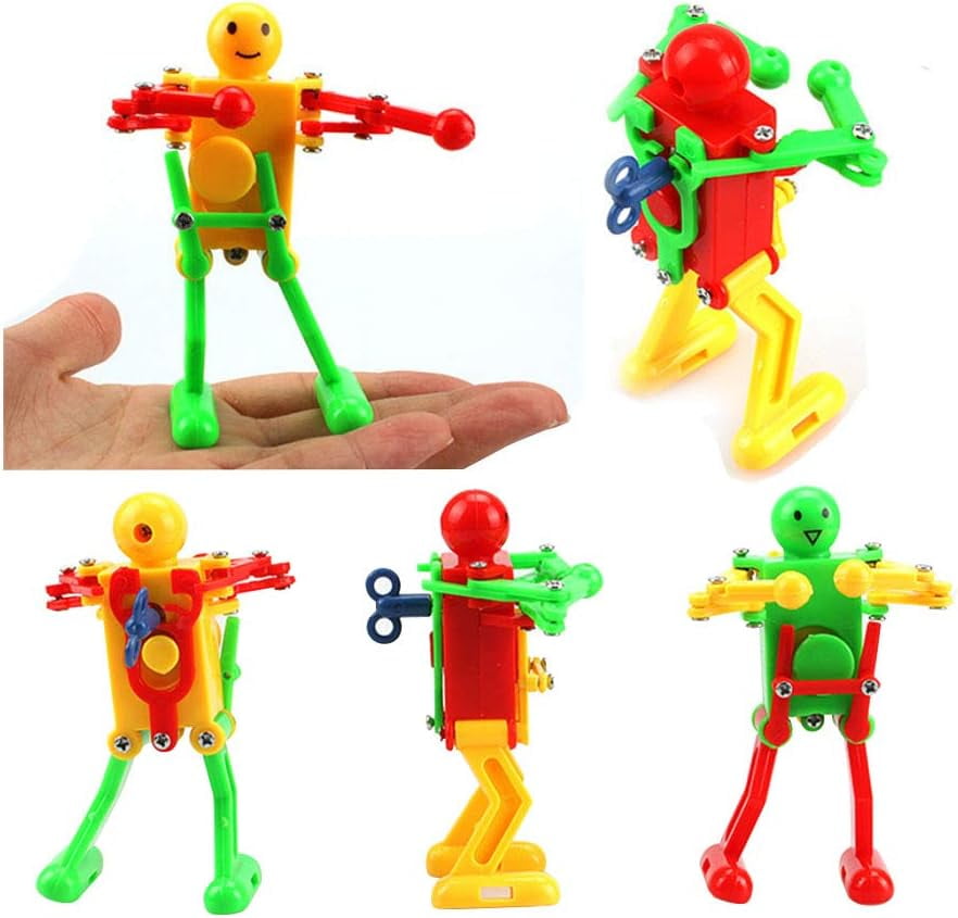5 Pcs Funny Spring Wind-up Dancing Walking Robot Toy for Kids, Robot Playset for Kids Role ...