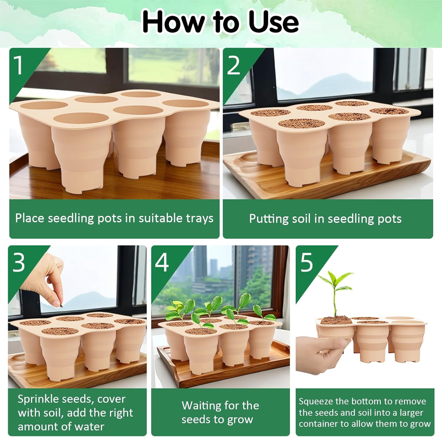 5 Pcs Garden Tool Sets, Silicone Seed Starter Trays, with Garden Hand ...