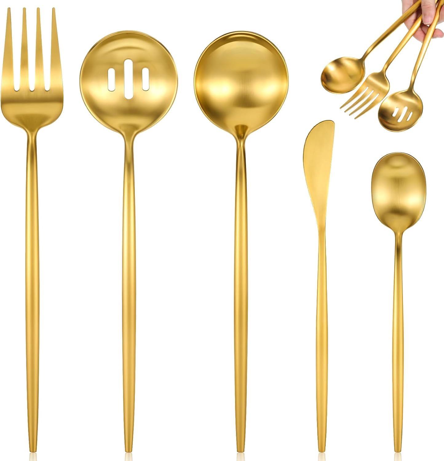 5 Pcs Gold Stainless Steel Serving Utensils Set 10 Inch Gold Serving ...