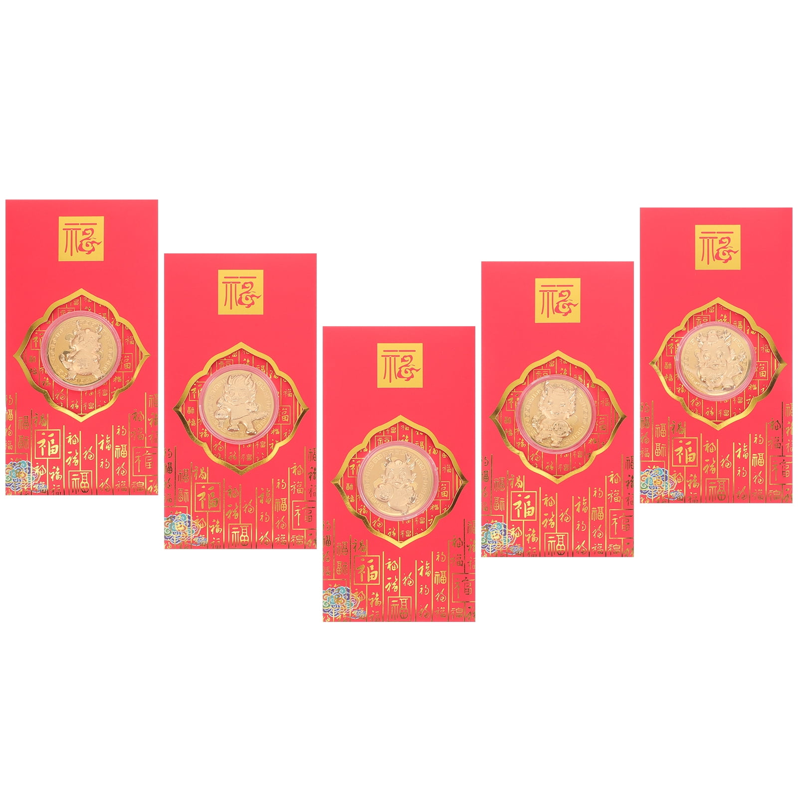 5 Pcs Good Luck Gifts Year of Dragon Red Envelops Purse Paper - Walmart.com