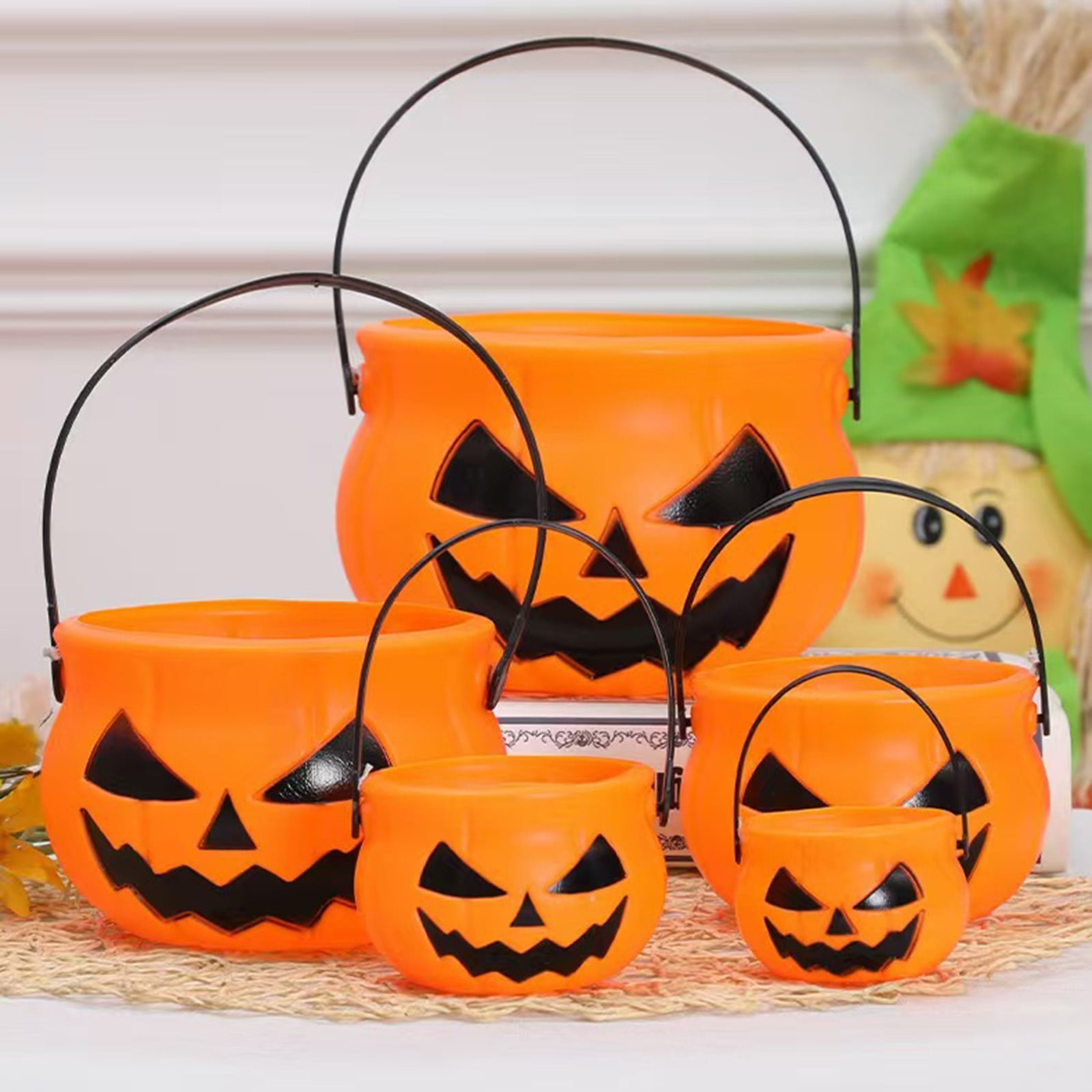 5 Pcs Halloween Pumpkin Candy Buckets - 5 Sizes Plastic Jack-O'-Lantern ...