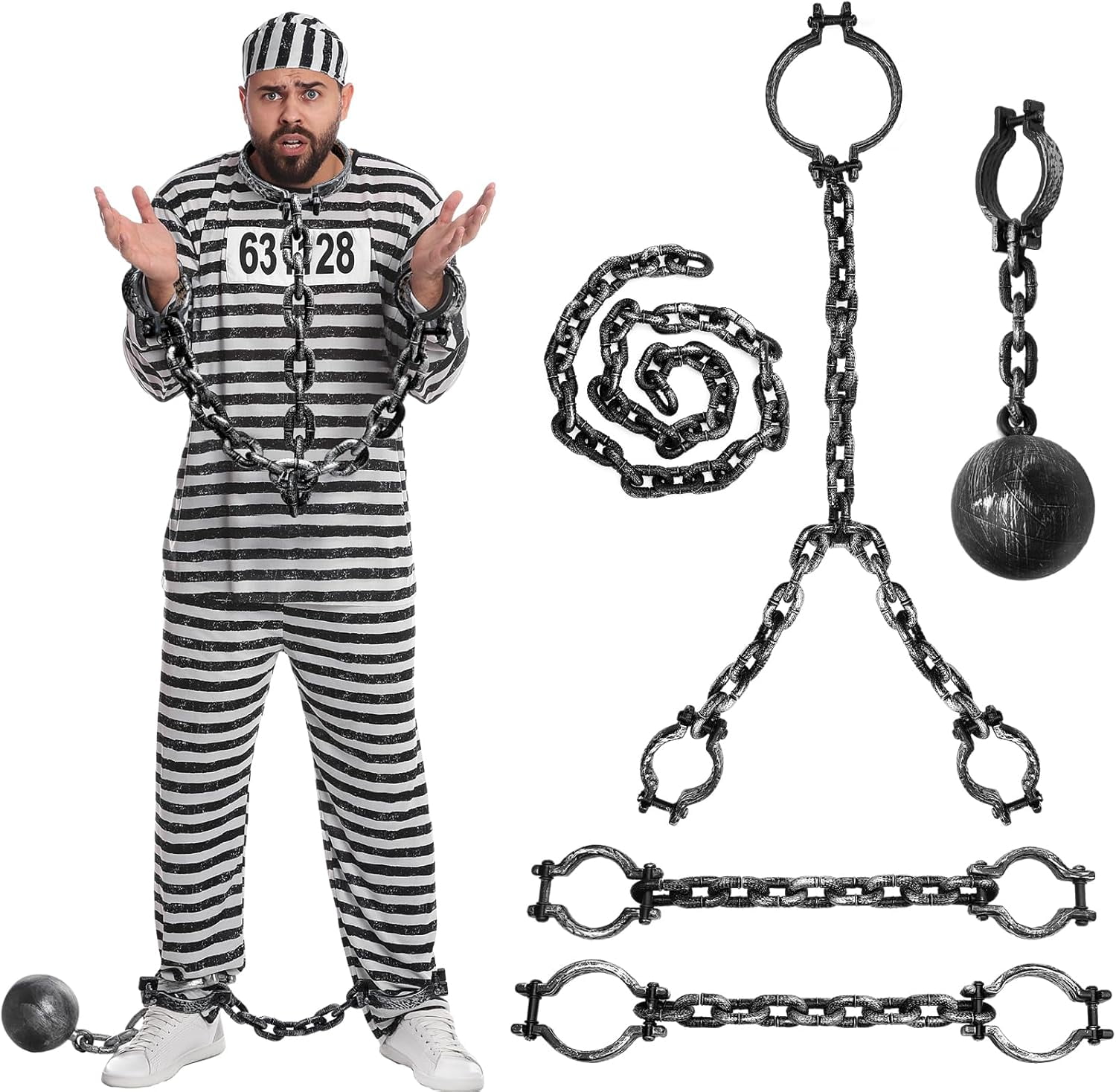 5 Pcs Halloween Toy Plastic Handcuffs Head Cuffed Shackles Ball Fake ...