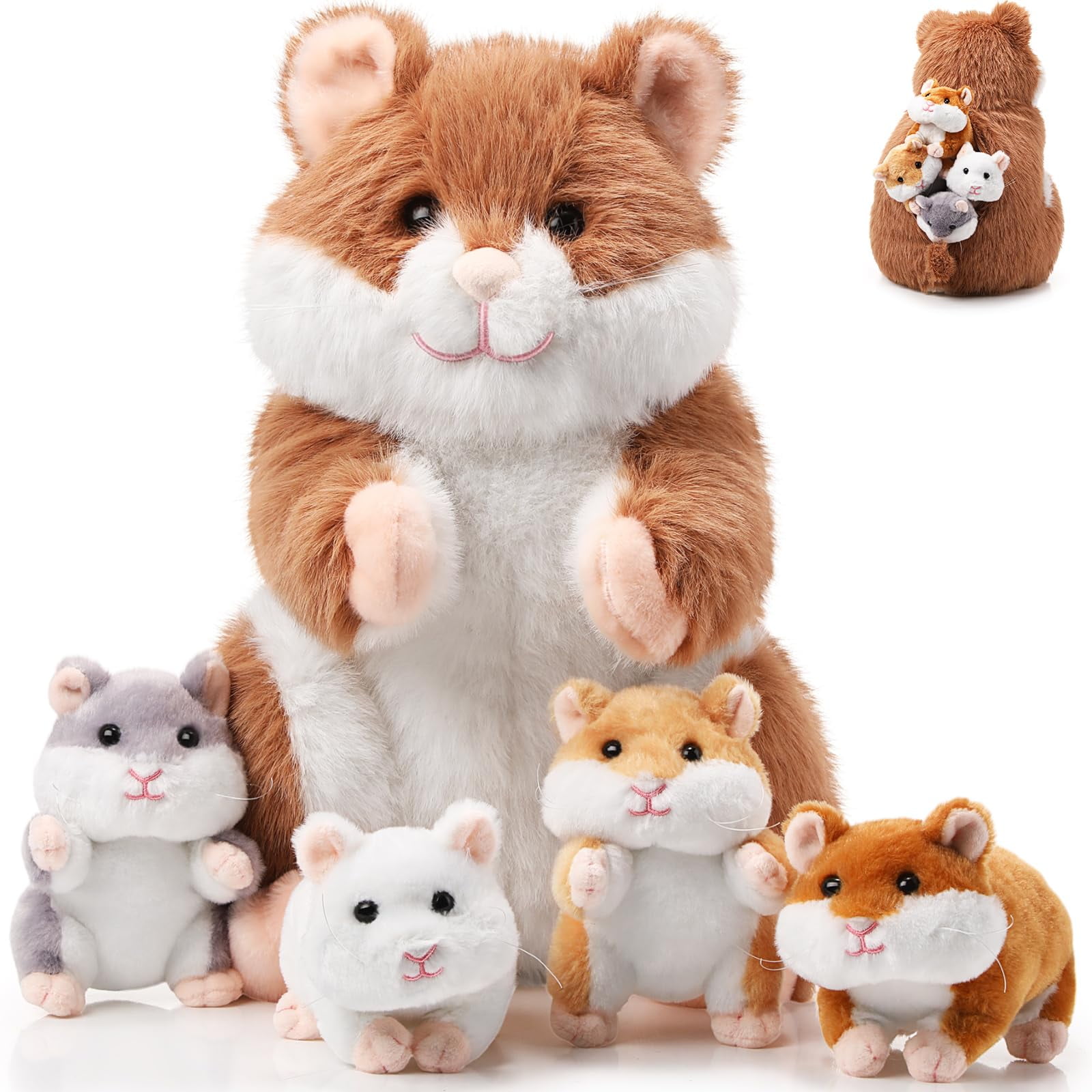 5 Pcs Hamster Stuffed Animal Set 14 Inch Hamster Mommy With 4 Cuddly ...