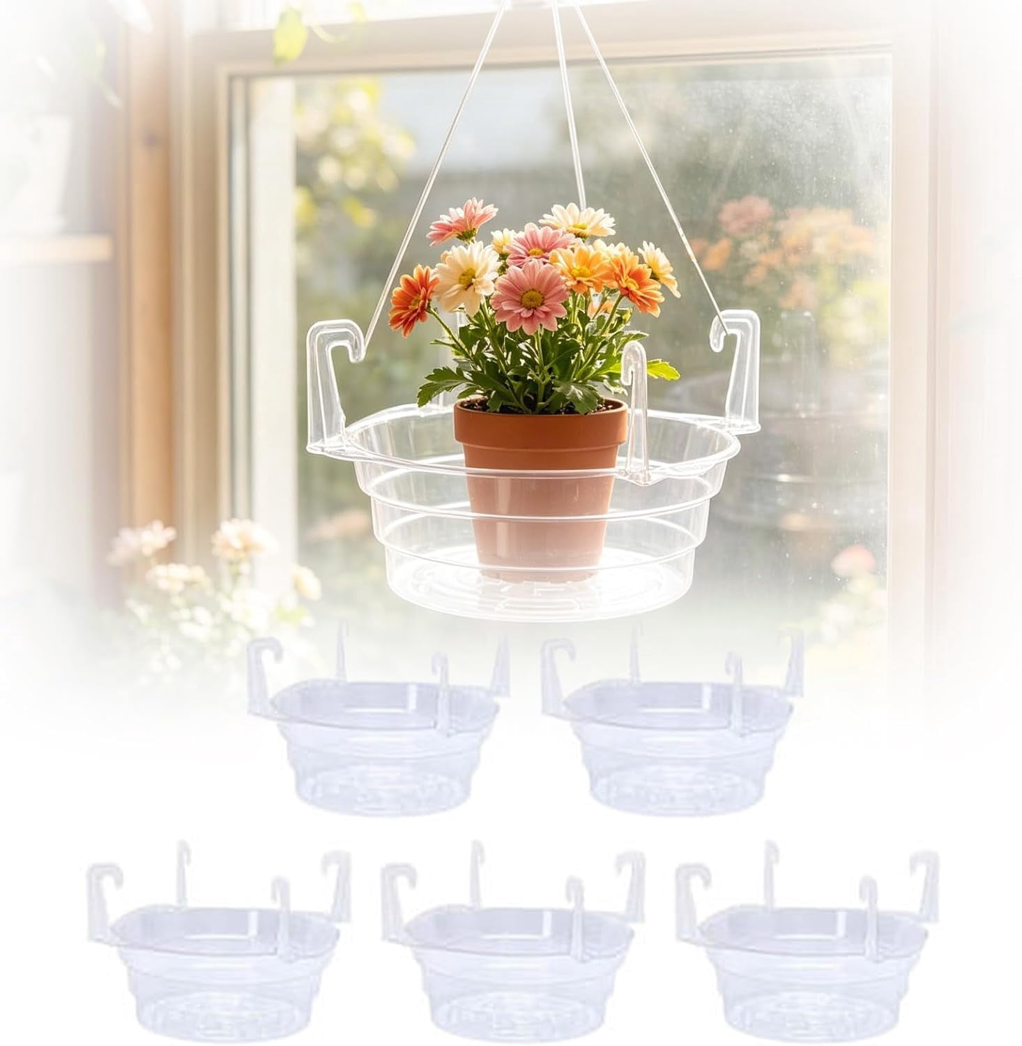 5 Pcs Hanging Basket Watering Tray, Plastic Drip Pan with Hooks for ...