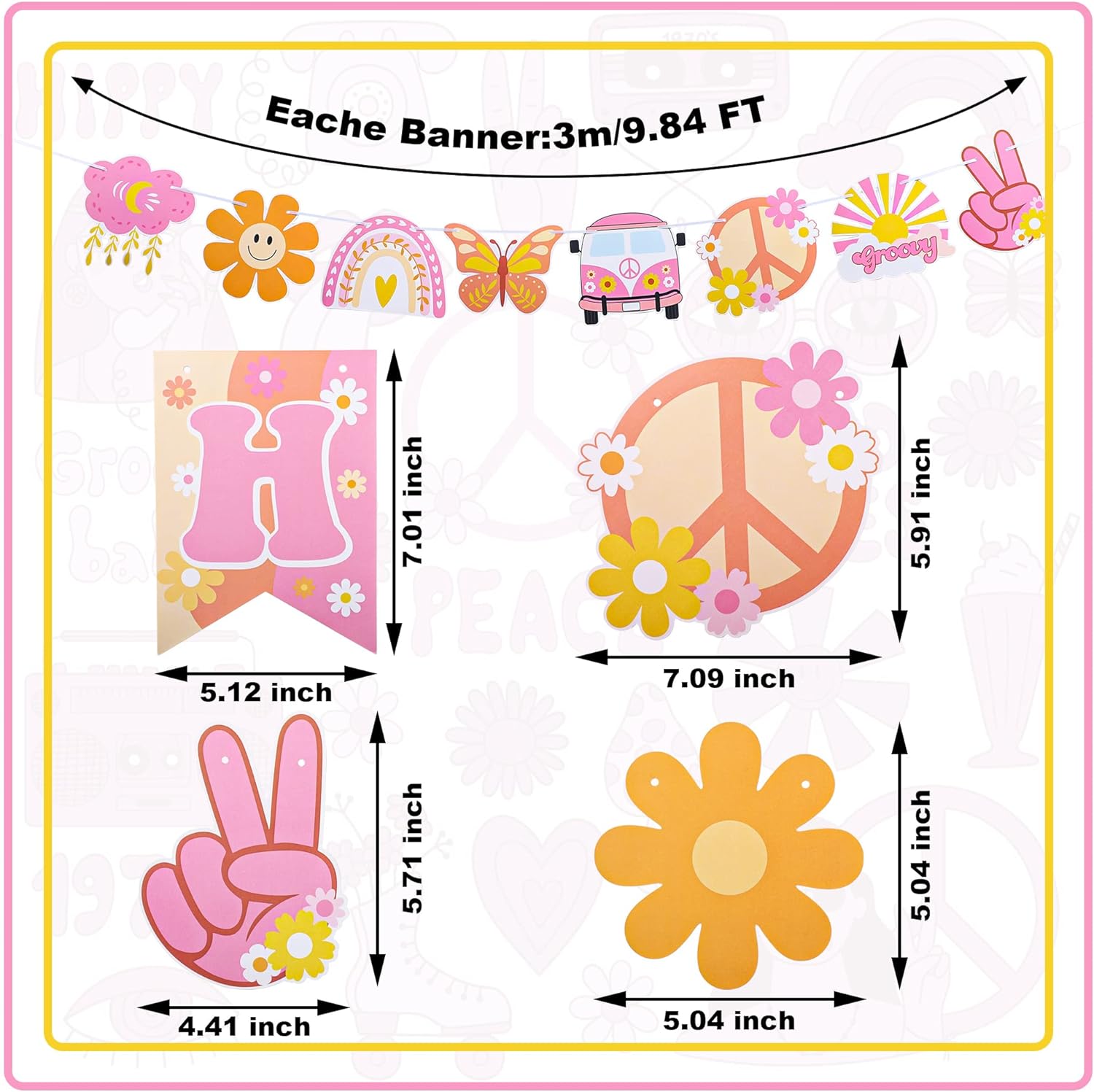 5 Pcs Hippie Groovy Banners Happy Birthday Party Banners Boho Daisy ...
