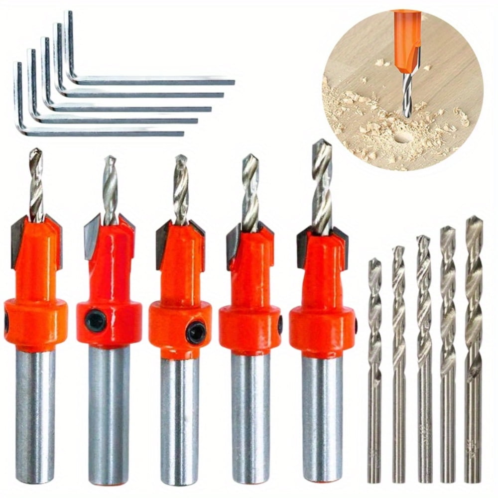 5 Pcs Hole Saw Drill Bits, Counter Sink Bit Set & Kits for Wood ...