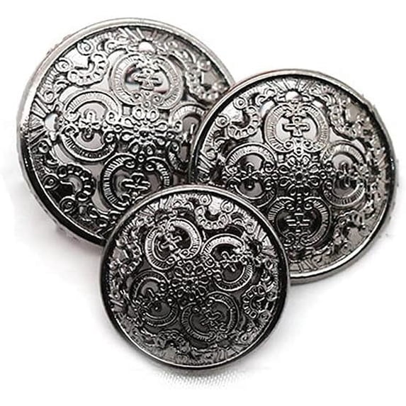 5 Pcs Hollow Metal Button Black Sliver Gold Buttons Round Decorative ...