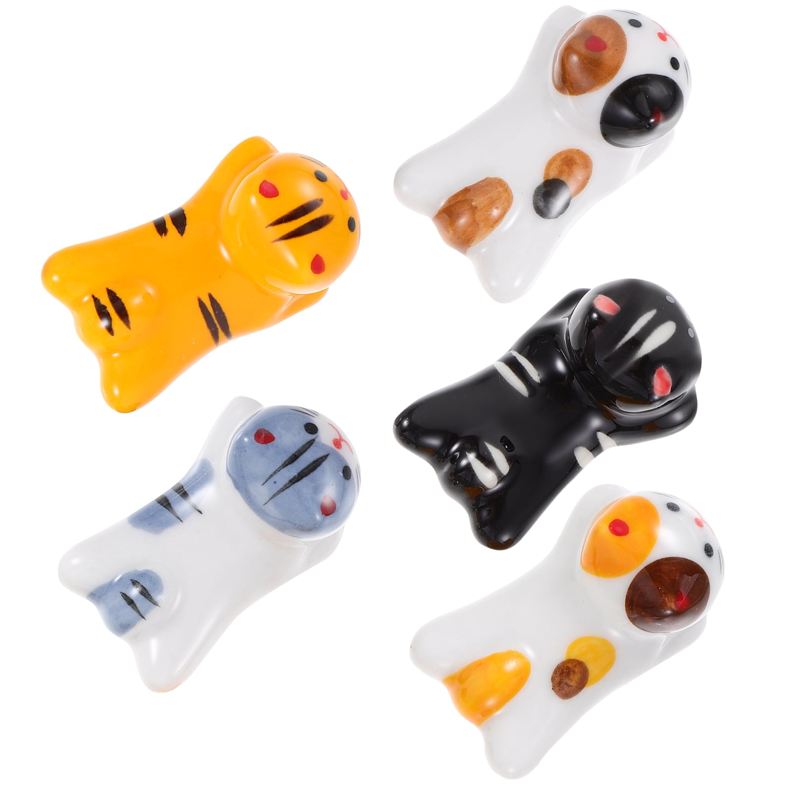 5 Pcs Japanese Ceramic Lucky Cat Chopstick Holder Set Cutlery Holder ...