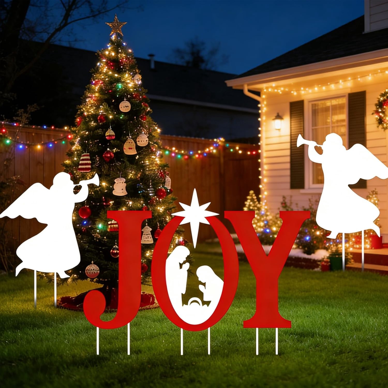 5 Pcs Joy Nativity Scene Decorations, Religious Xmas Yard Sign with ...