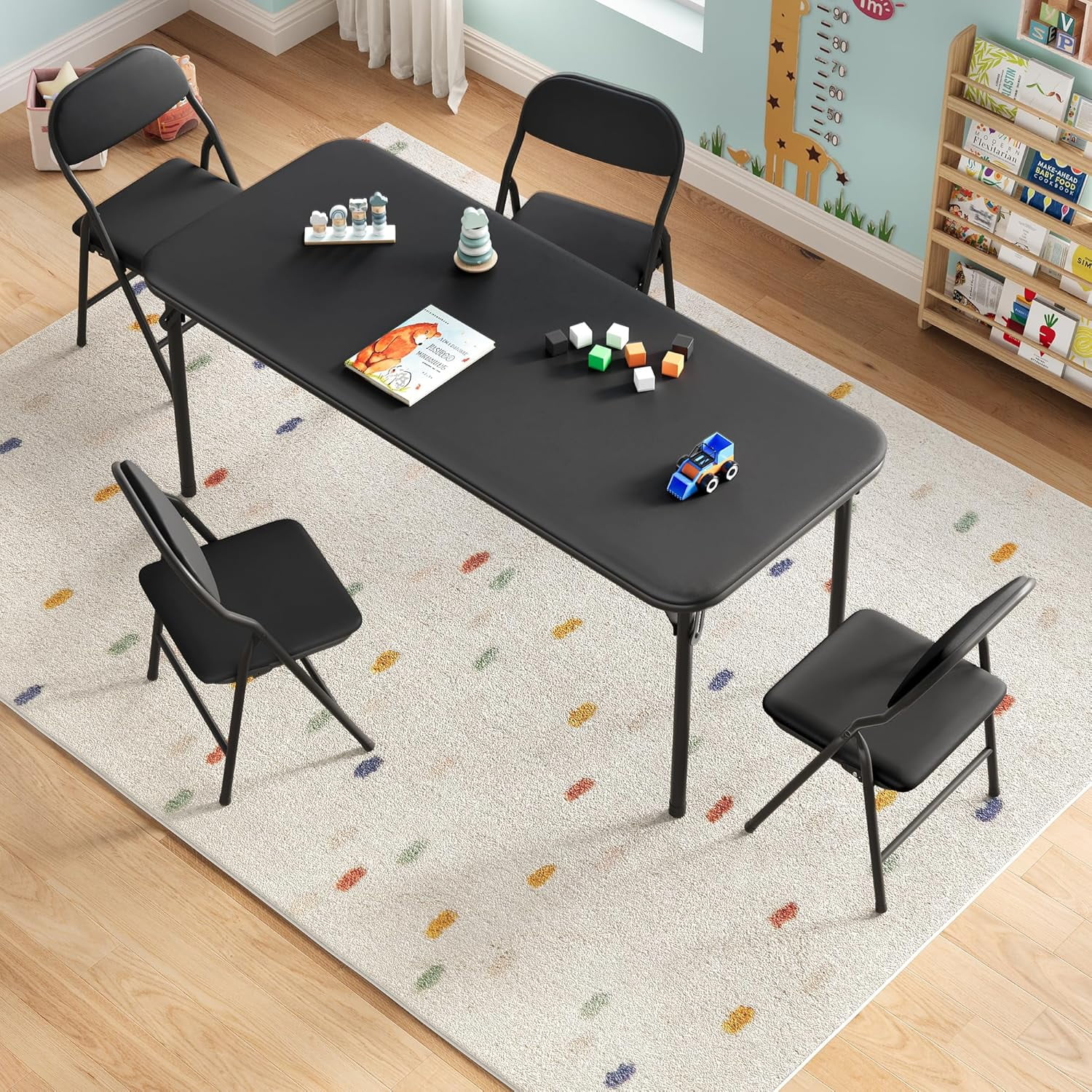 5 Pcs Kids Folding Table and Chairs Set Soft Padded Activity Table with ...