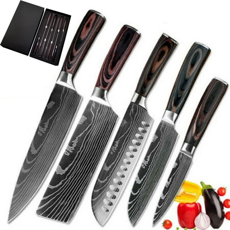 5 Pcs Kitchen Knives Set Japanese Damascus Stainless Steel Chef Gift ...