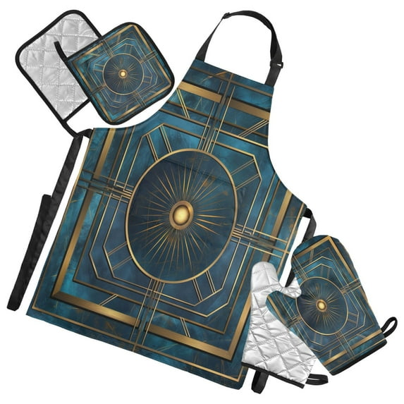 5 Pcs Kitchen Set Heat Resistant Oven Mitts and Non-Slip Pot Holders ...