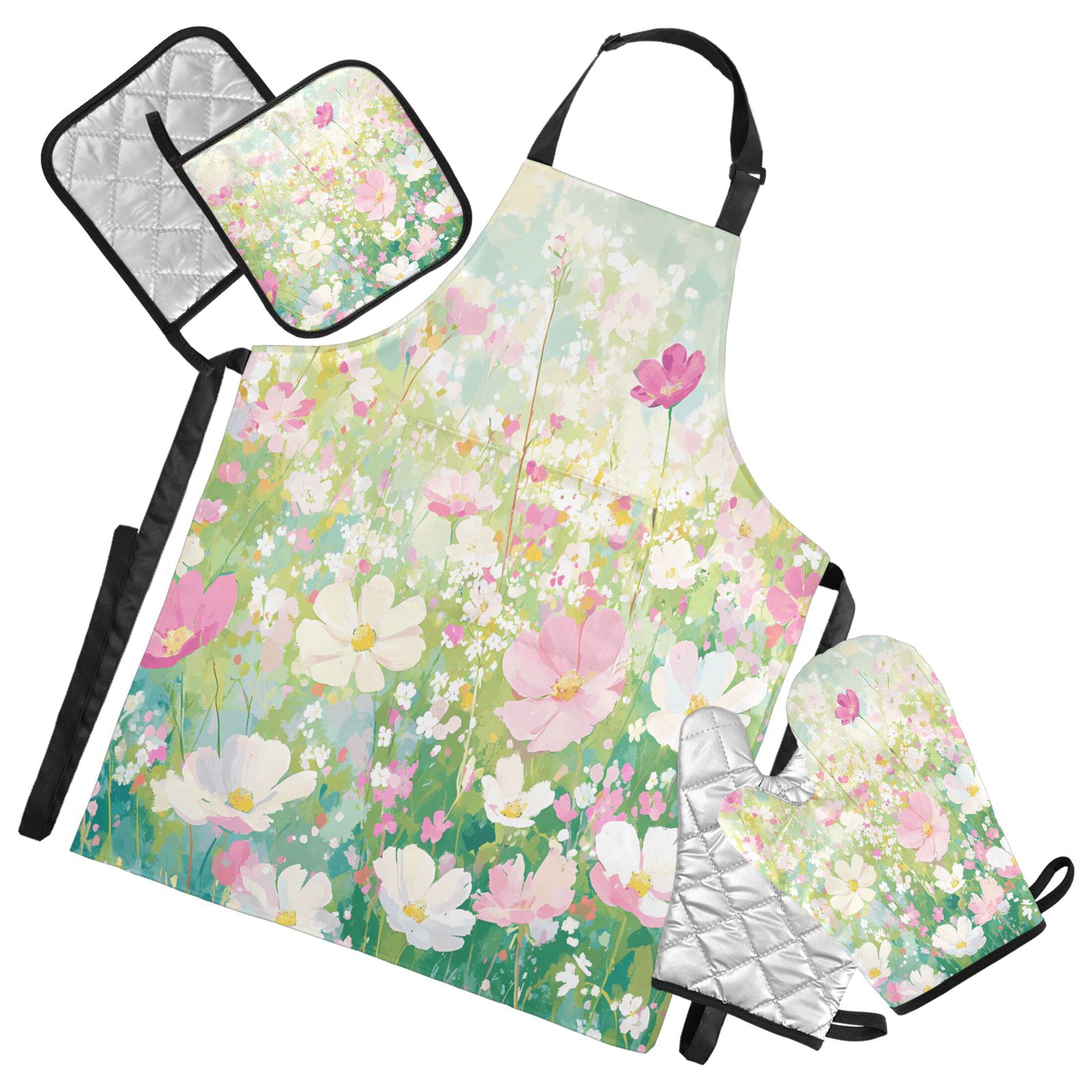 5 Pcs Kitchen Set Heat Resistant Oven Mitts and Non-Slip Pot Holders with Adjustable Cooking ...