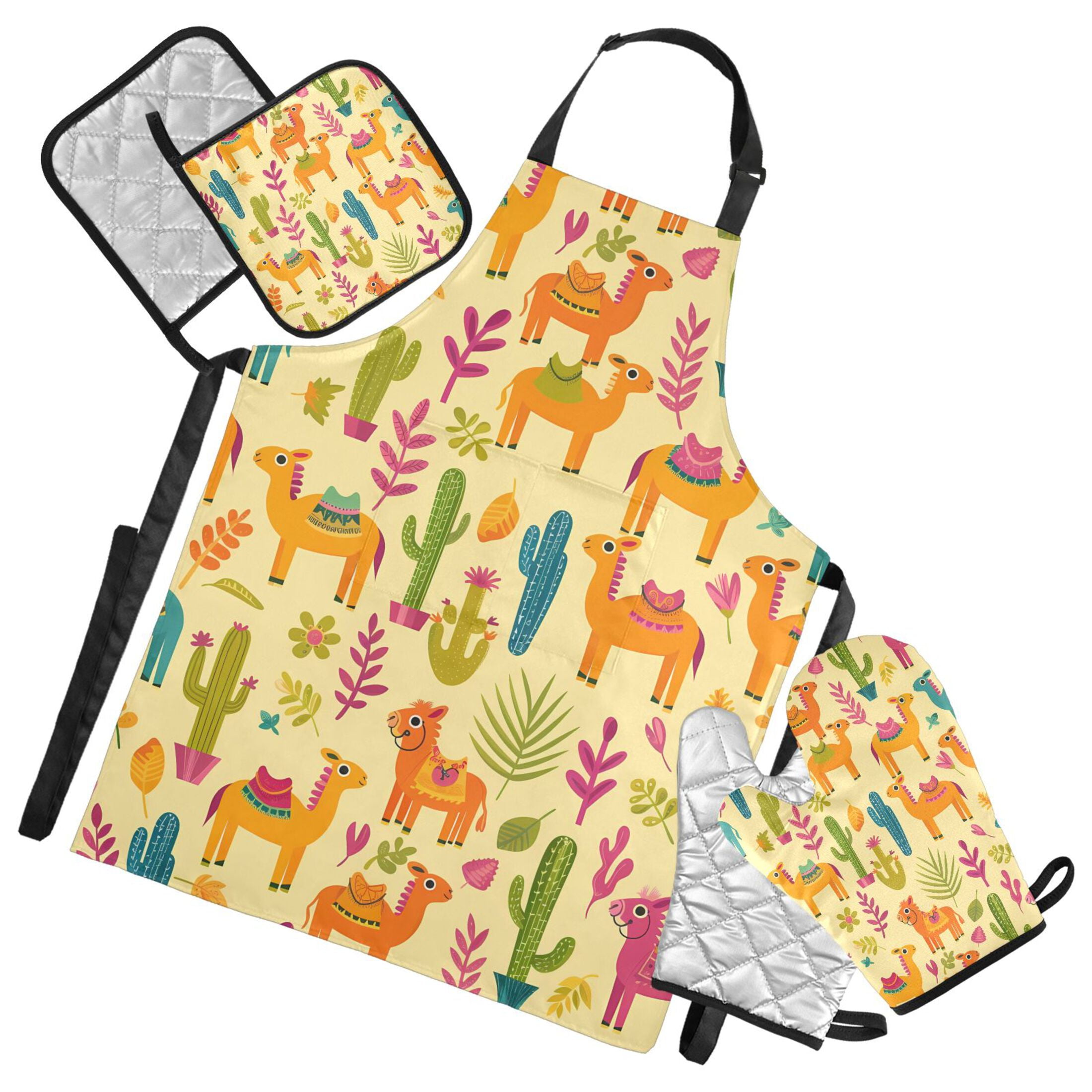 5 Pcs Kitchen Set Heat Resistant Oven Mitts and Non-Slip Pot Holders ...