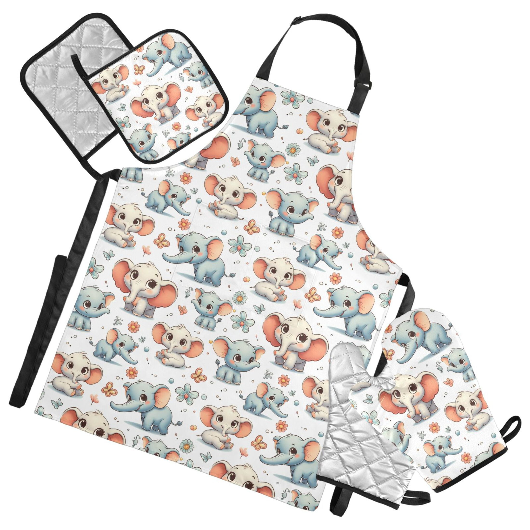 5 Pcs Kitchen Set Heat Resistant Oven Mitts and Non-Slip Pot Holders ...