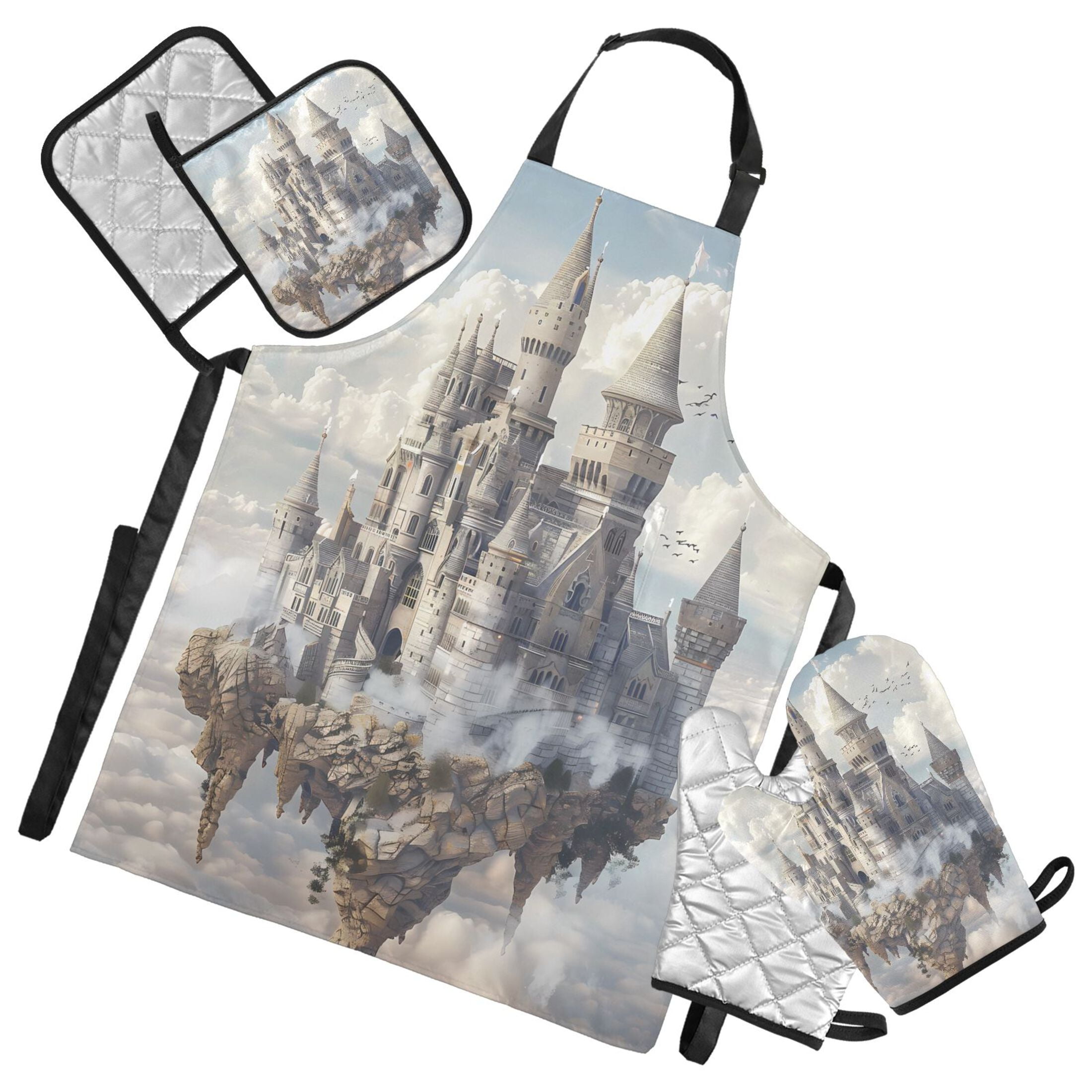 5 Pcs Kitchen Set Heat Resistant Oven Mitts and Non-Slip Pot Holders ...