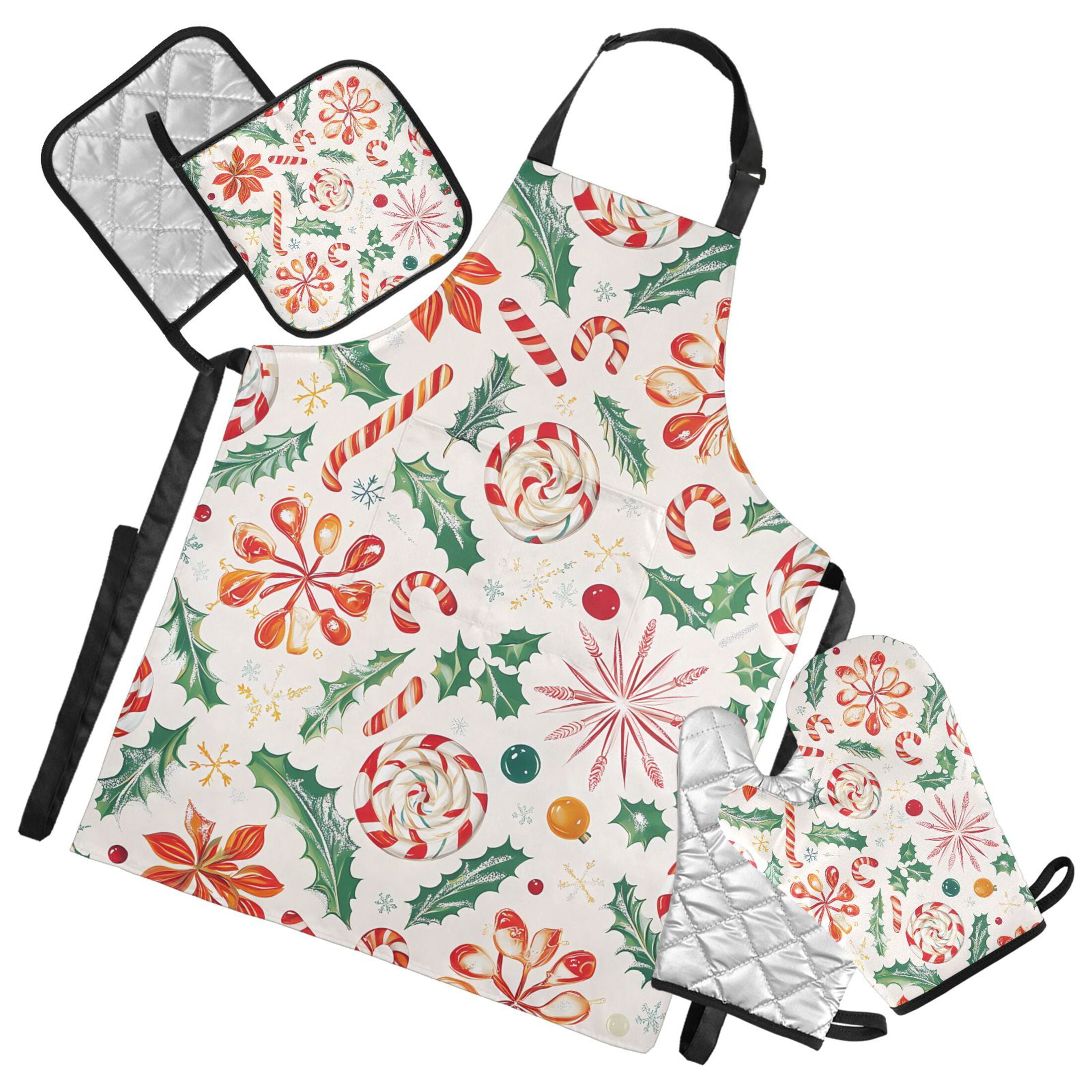 5 Pcs Kitchen Set Heat Resistant Oven Mitts and Non-Slip Pot Holders ...