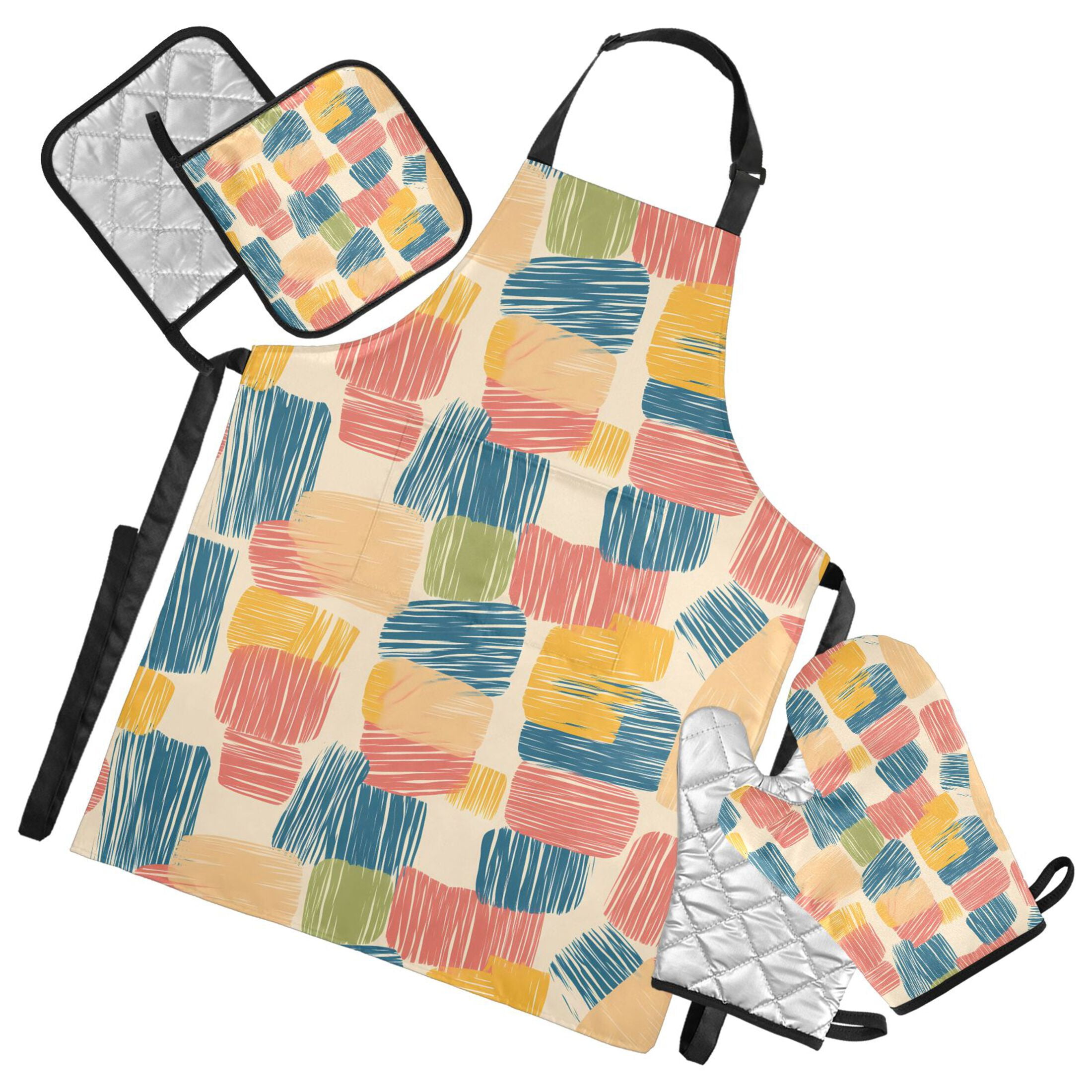 5 Pcs Kitchen Set Heat Resistant Oven Mitts and Non-Slip Pot Holders ...