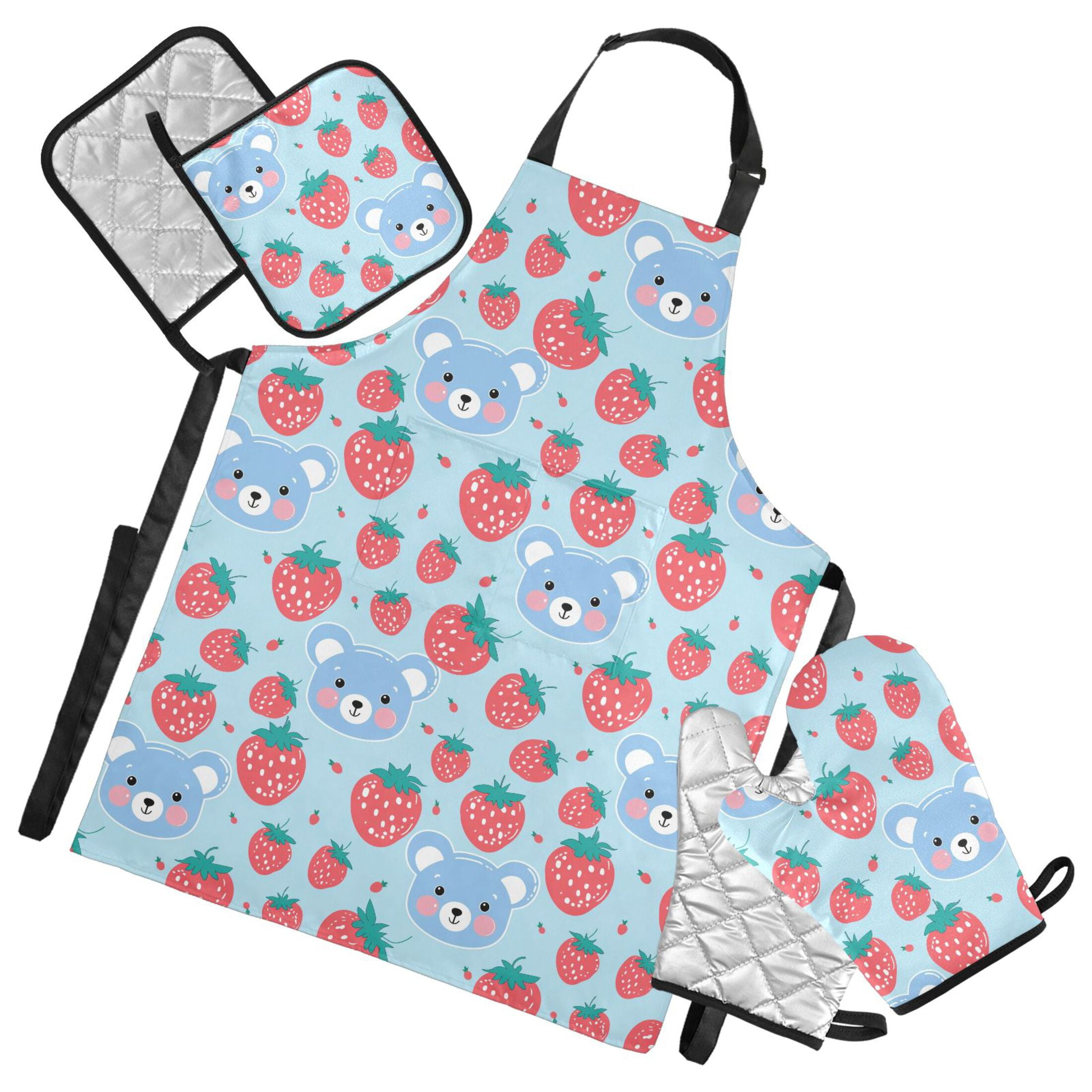 5 Pcs Kitchen Set Heat Resistant Oven Mitts and Non-Slip Pot Holders ...