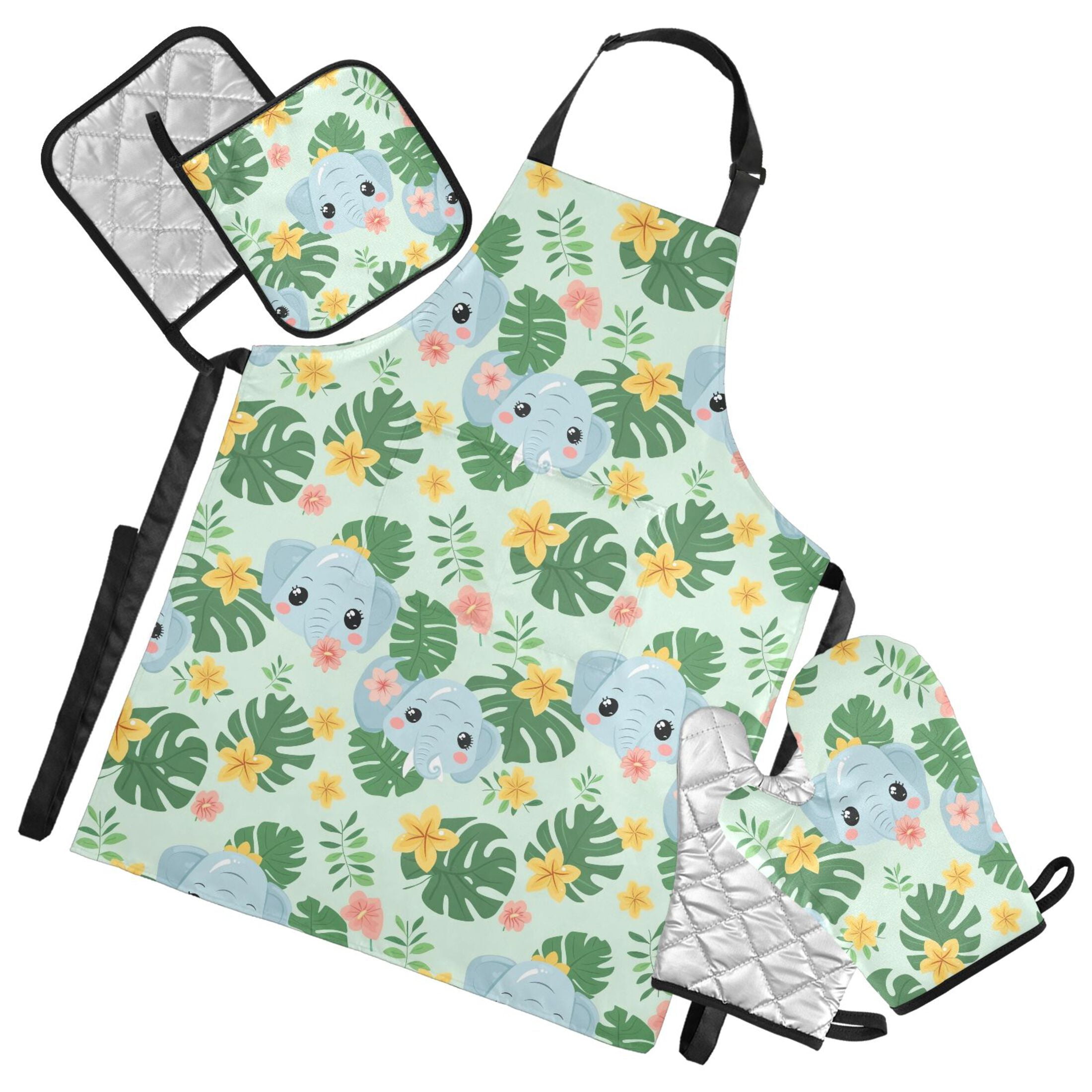 5 Pcs Kitchen Set Heat Resistant Oven Mitts and Non-Slip Pot Holders ...
