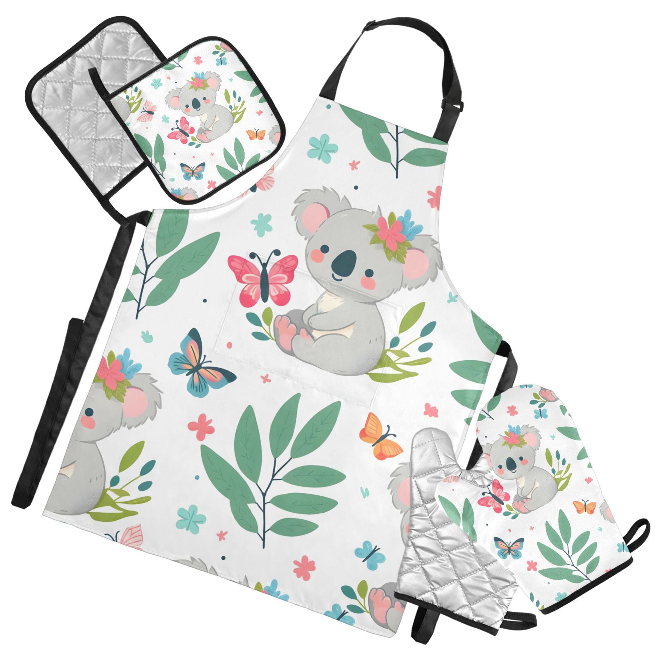 5 Pcs Kitchen Set Heat Resistant Oven Mitts and Non-Slip Pot Holders ...