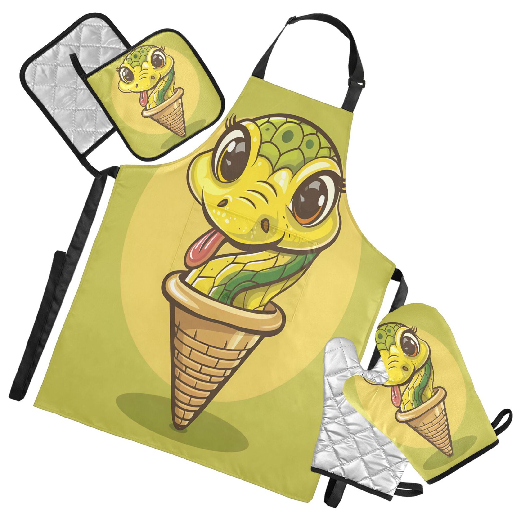 5 Pcs Kitchen Set Heat Resistant Oven Mitts and Non-Slip Pot Holders ...