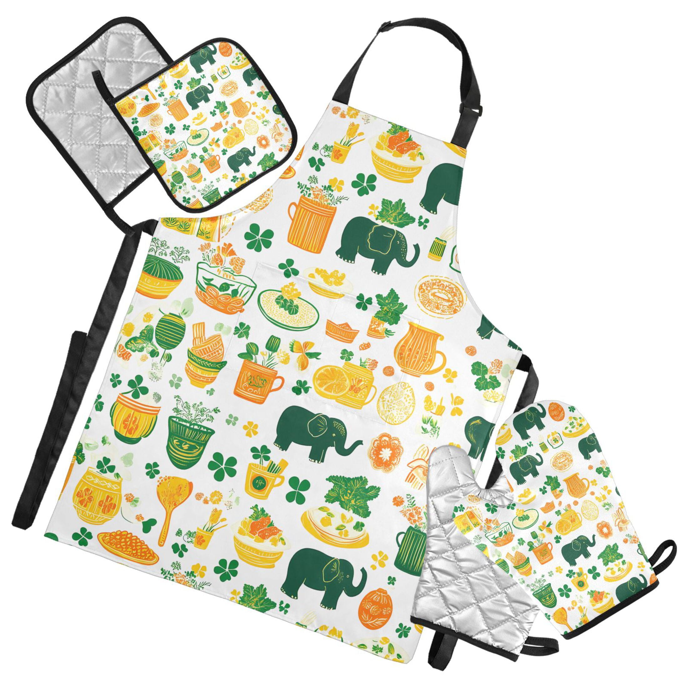 5 Pcs Kitchen Set Heat Resistant Oven Mitts and Non-Slip Pot Holders ...