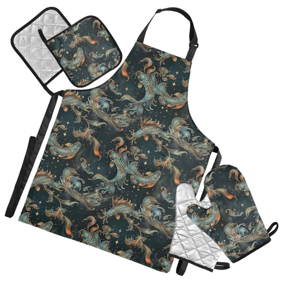 5 Pcs Kitchen Set Heat Resistant Oven Mitts and Non-Slip Pot Holders ...