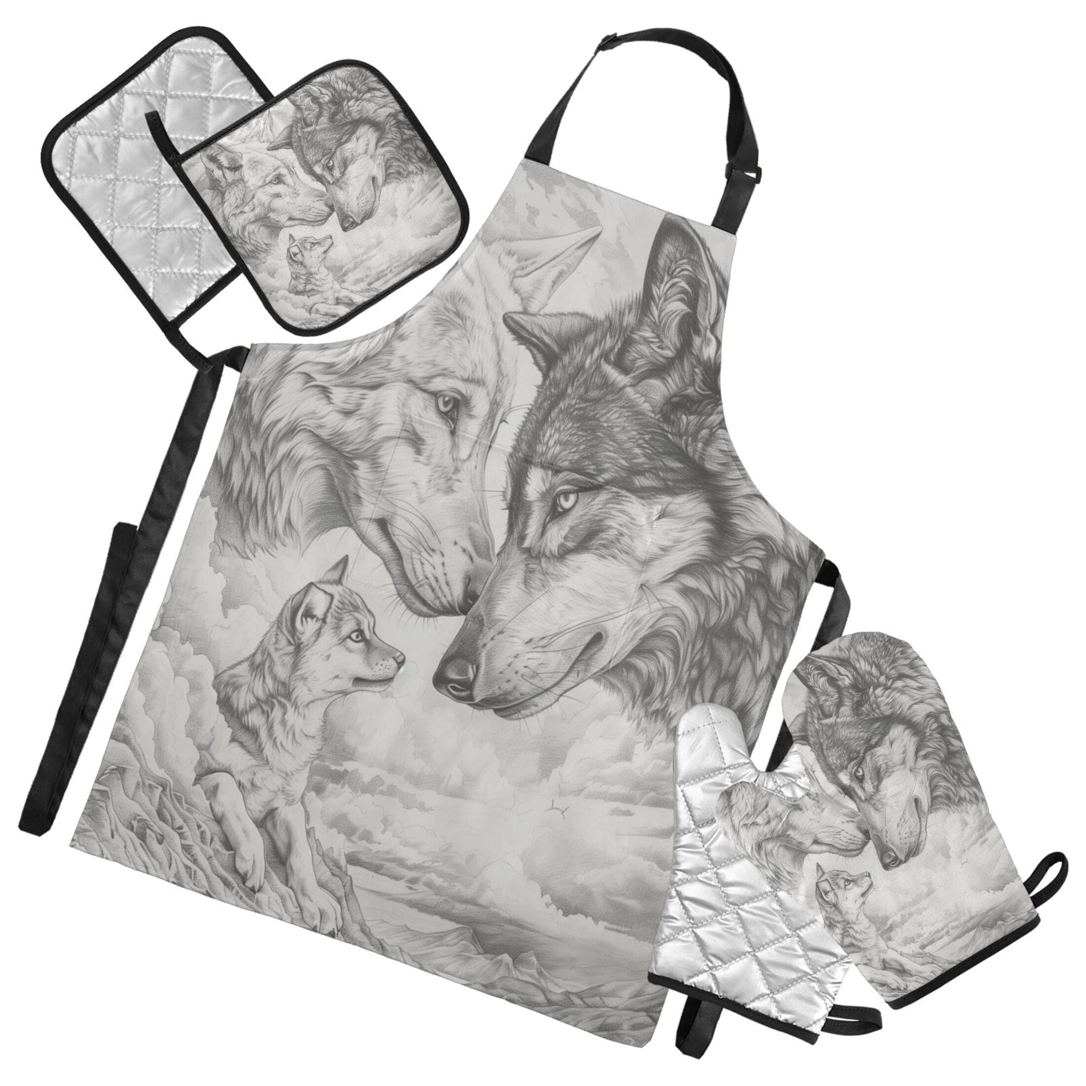 5 Pcs Kitchen Set Heat Resistant Oven Mitts and Non-Slip Pot Holders ...