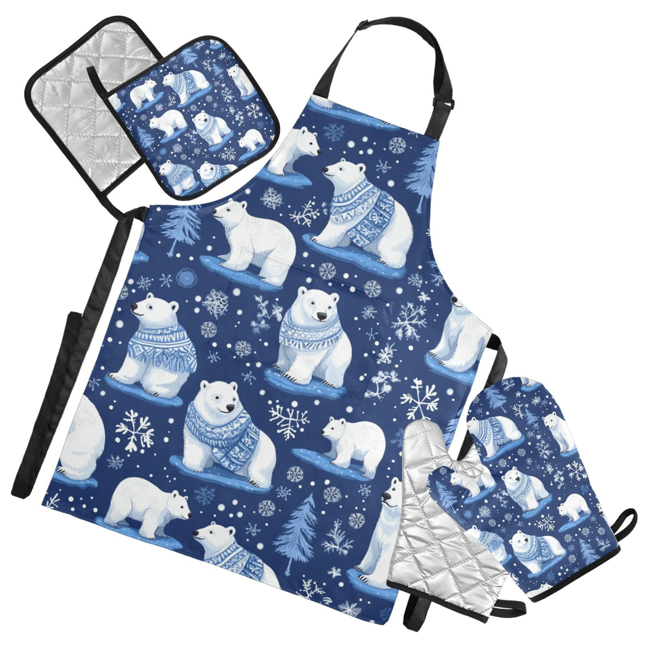 5 Pcs Kitchen Set Heat Resistant Oven Mitts and Non-Slip Pot Holders ...
