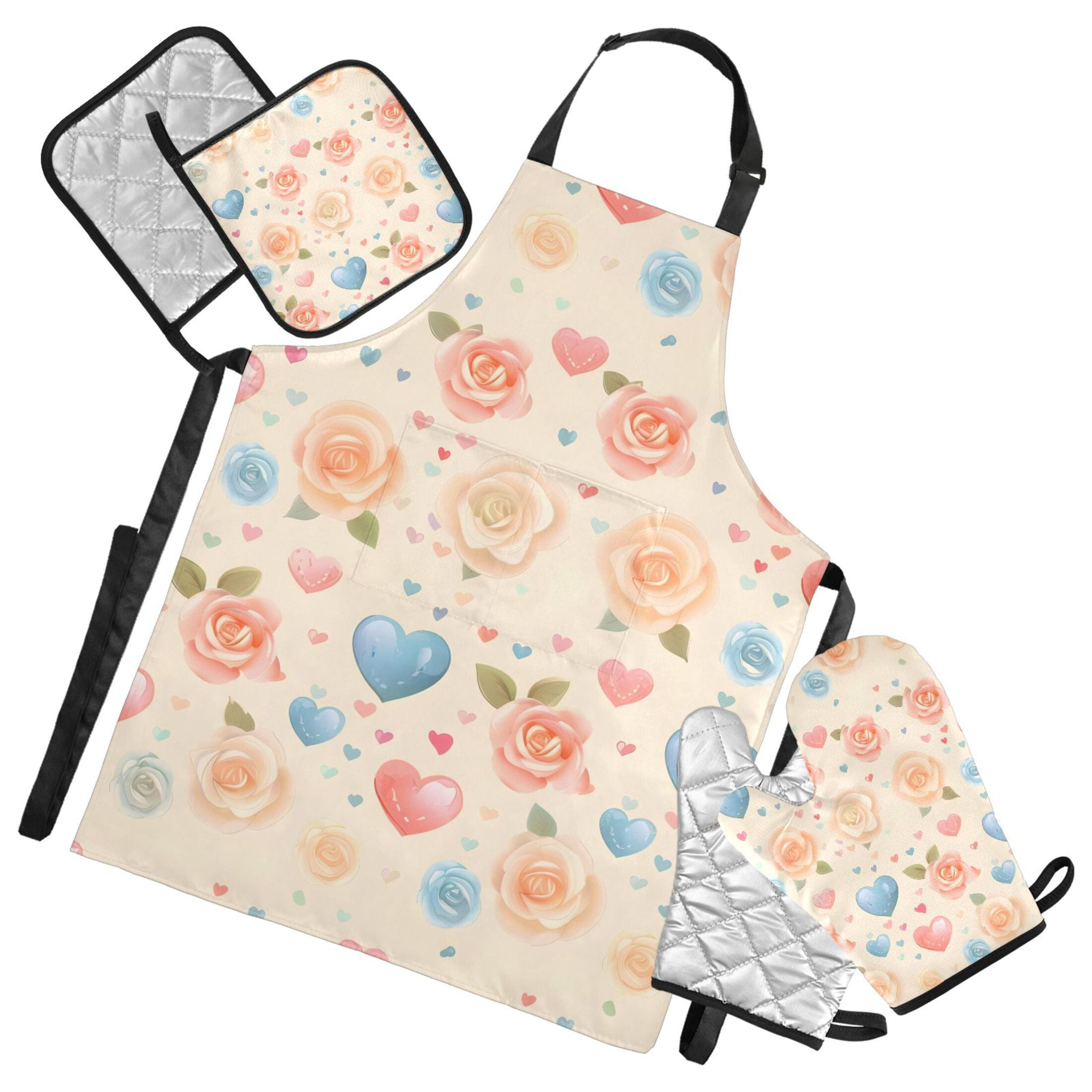 5 Pcs Kitchen Set Heat Resistant Oven Mitts and Non-Slip Pot Holders ...