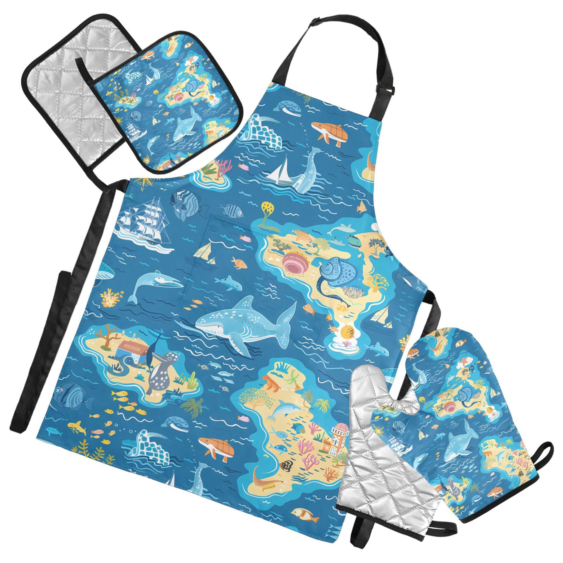 5 Pcs Kitchen Set Heat Resistant Oven Mitts and Non-Slip Pot Holders ...