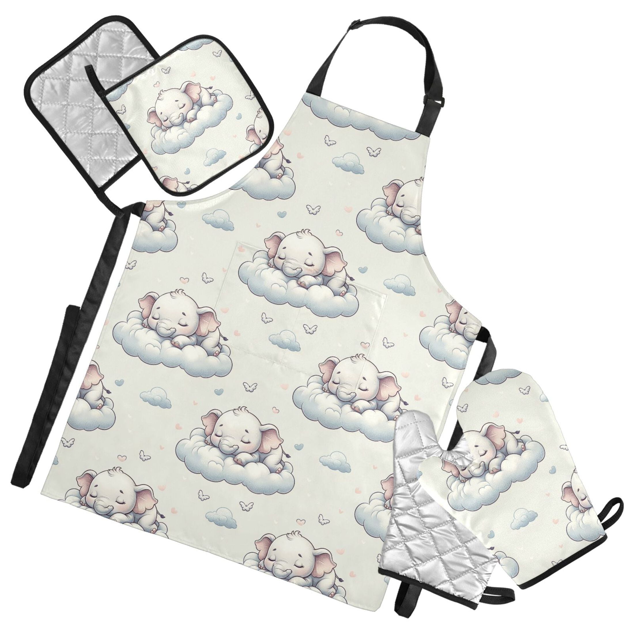 5 Pcs Kitchen Set Heat Resistant Oven Mitts and Non-Slip Pot Holders ...