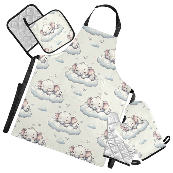 5 Pcs Kitchen Set Heat Resistant Oven Mitts and Non-Slip Pot Holders ...